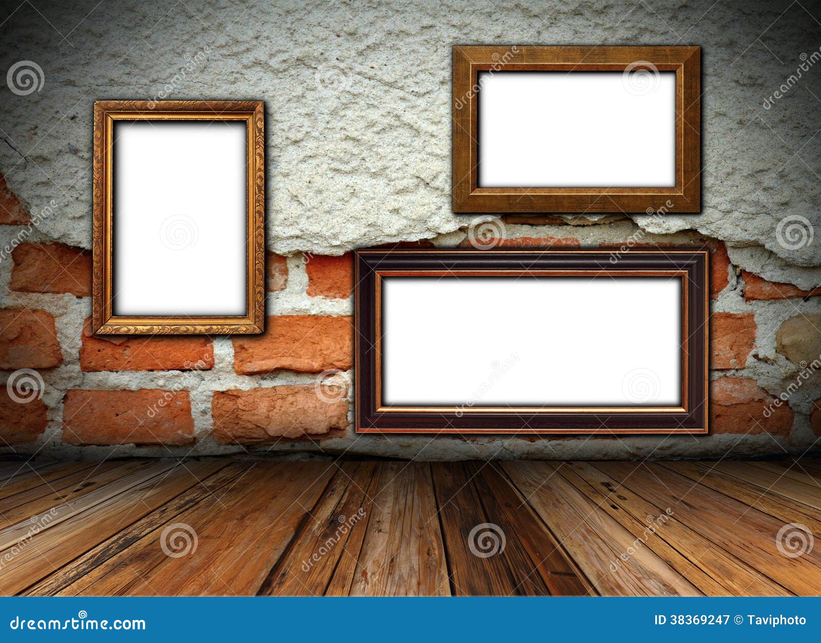 Cracked wall with frames stock image. Image of brick - 38369247