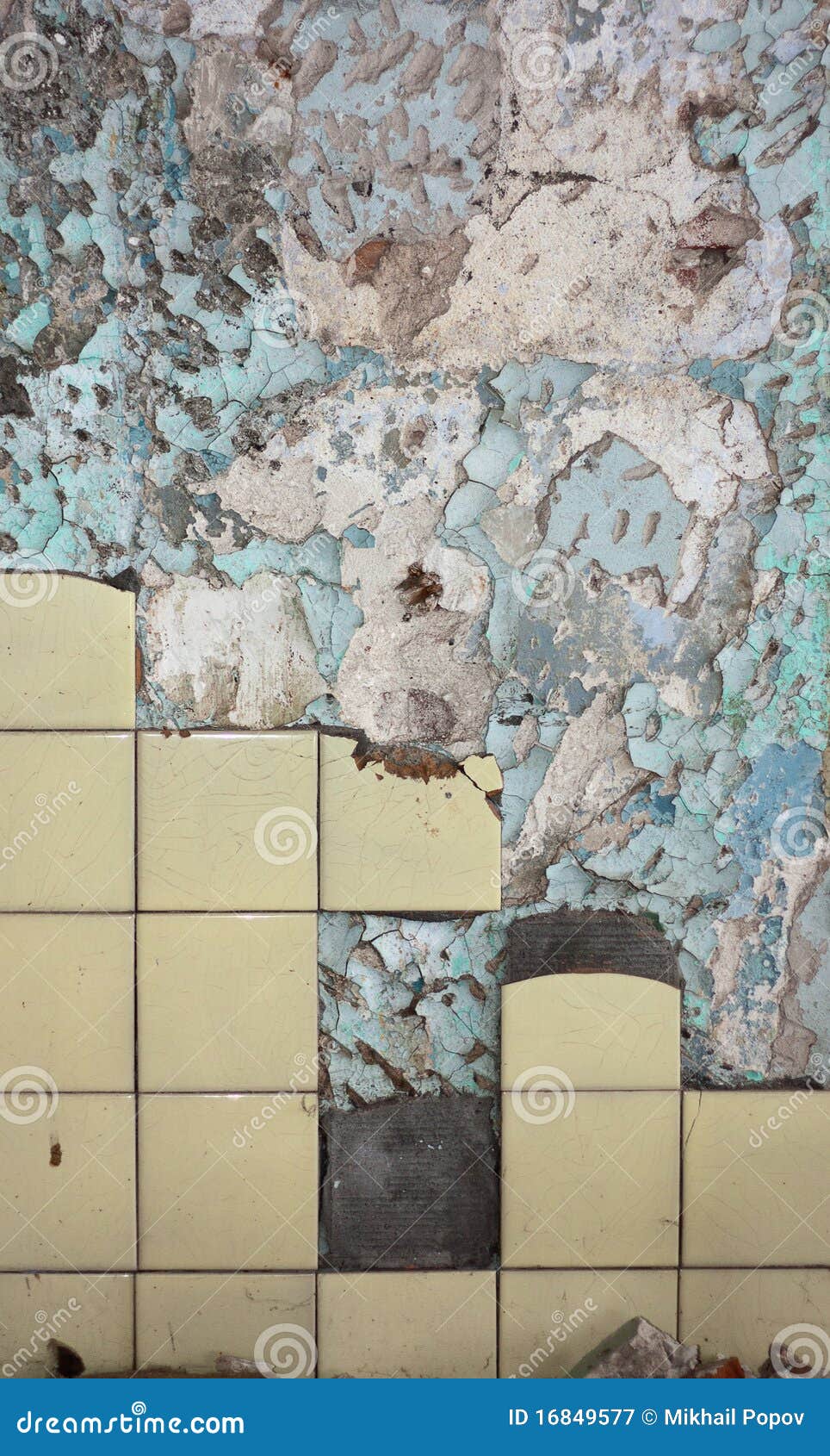 Cracked Wall with Peeling Paint and Tiles Stock Image - Image of ...