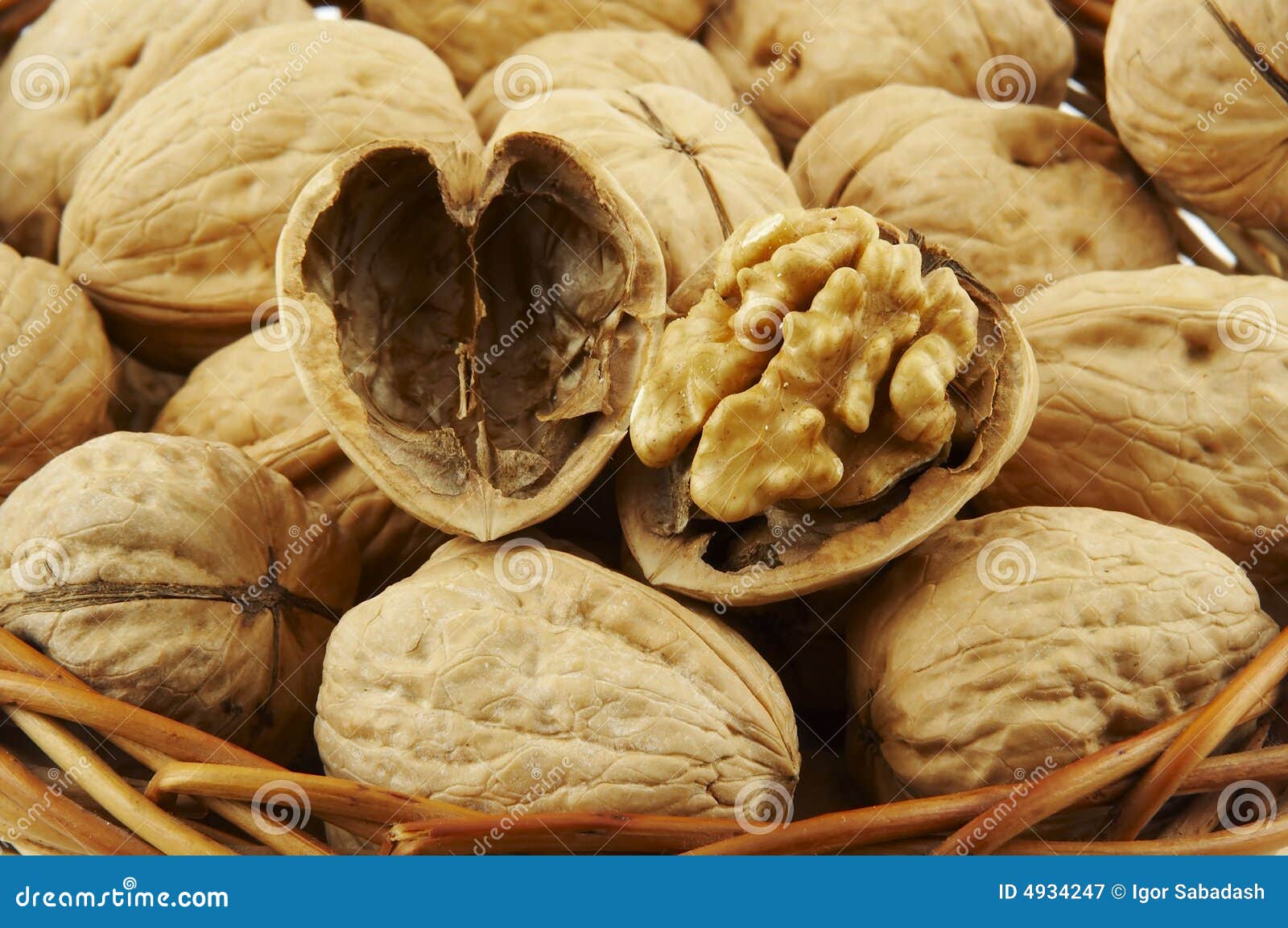 Cracked Walnut Shells With One Complete Walnut In The Middle. Pieces Of ...