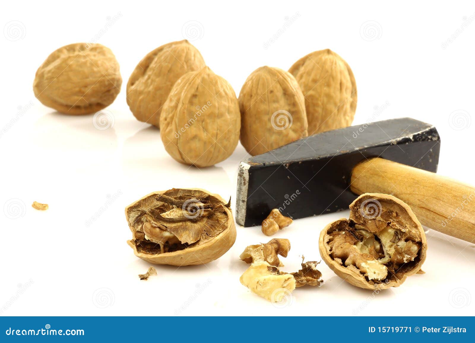 A Cracked Walnut with a Hammer Stock Image - Image of solve, action ...