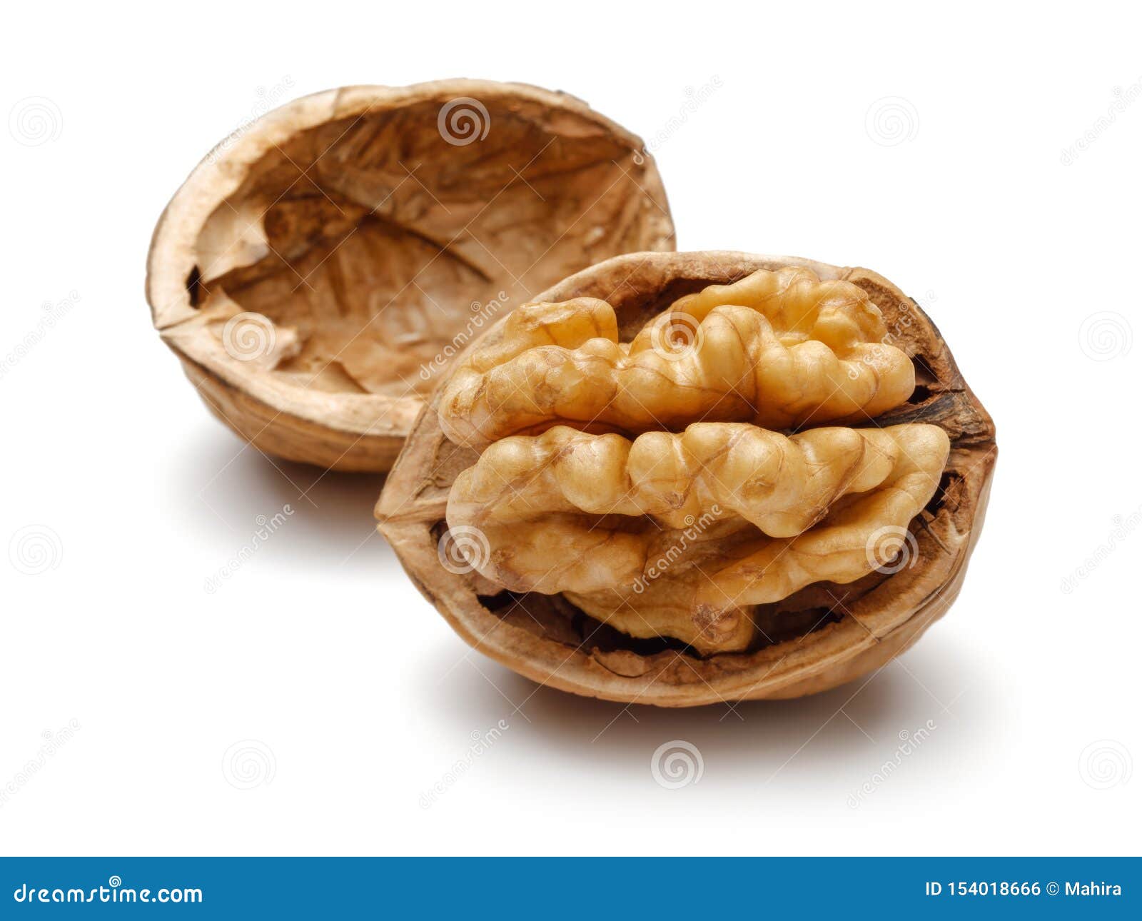 Cracked Walnut Shells With One Complete Walnut In The Middle. Pieces Of ...