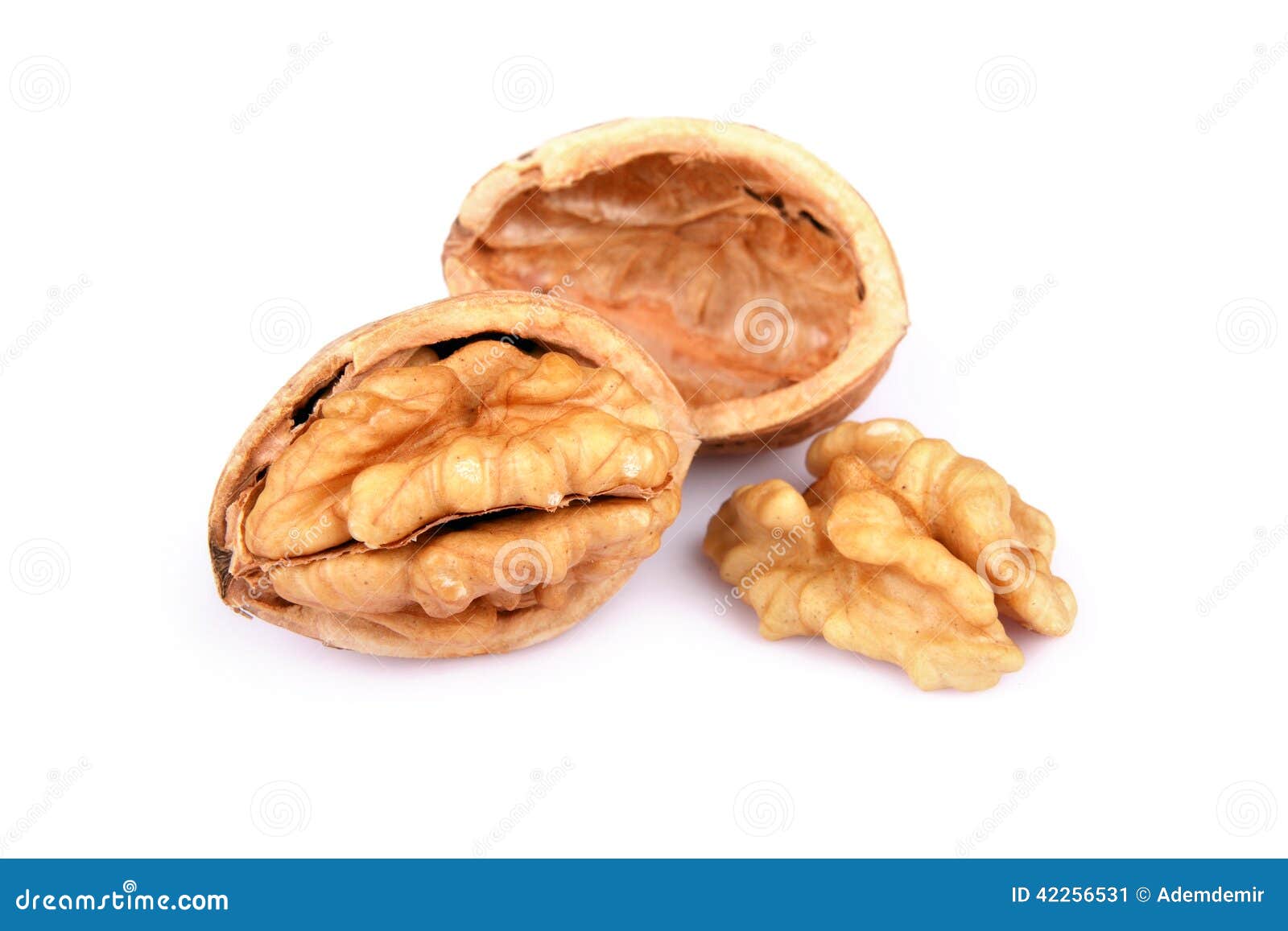 Cracked Walnut Shells With One Complete Walnut In The Middle. Pieces Of ...