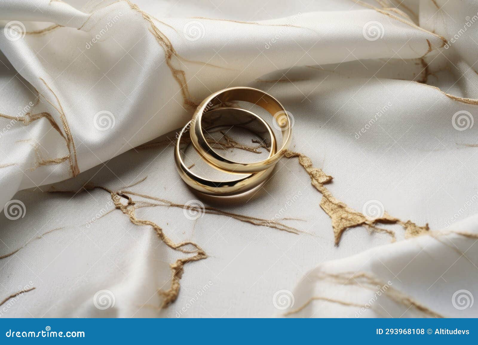 Cracked Wedding Rings on a White Satin Cloth Stock Illustration ...