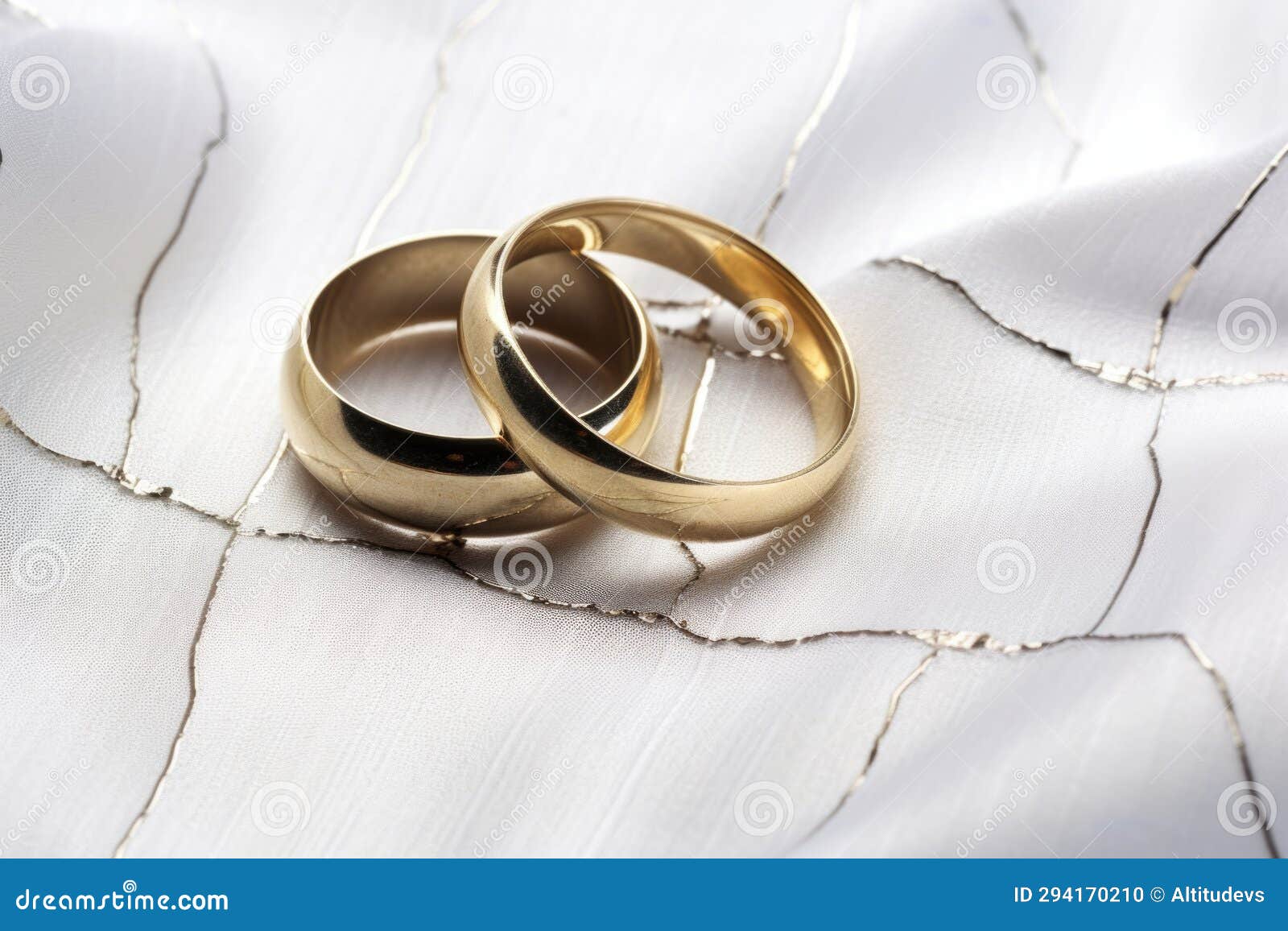 Cracked Wedding Rings on a White Satin Cloth Stock Photo - Image of ...