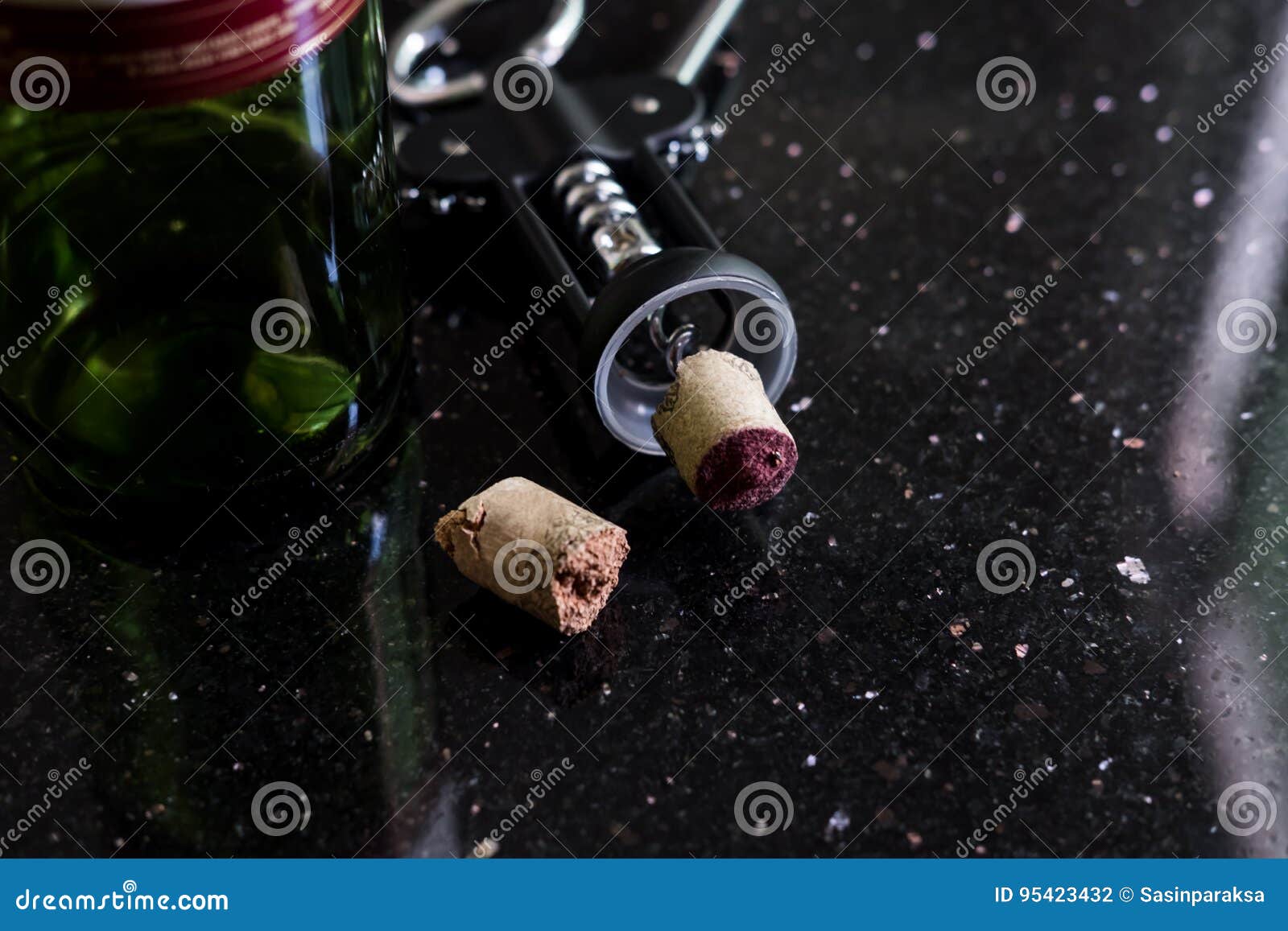 Cracked Wine Cork while Opened, on Black Concrete Stone, Selective ...