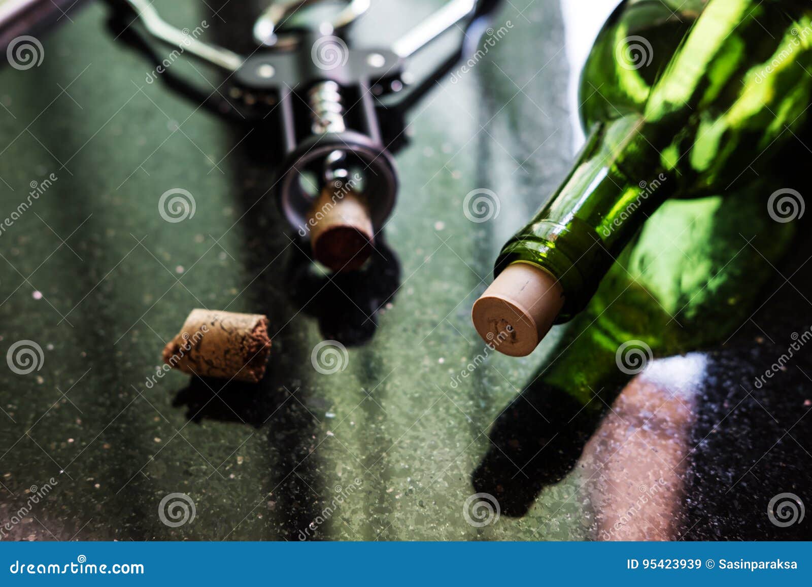 Cracked Wine Cork while Opened, on Black Concrete Stone, Selective ...