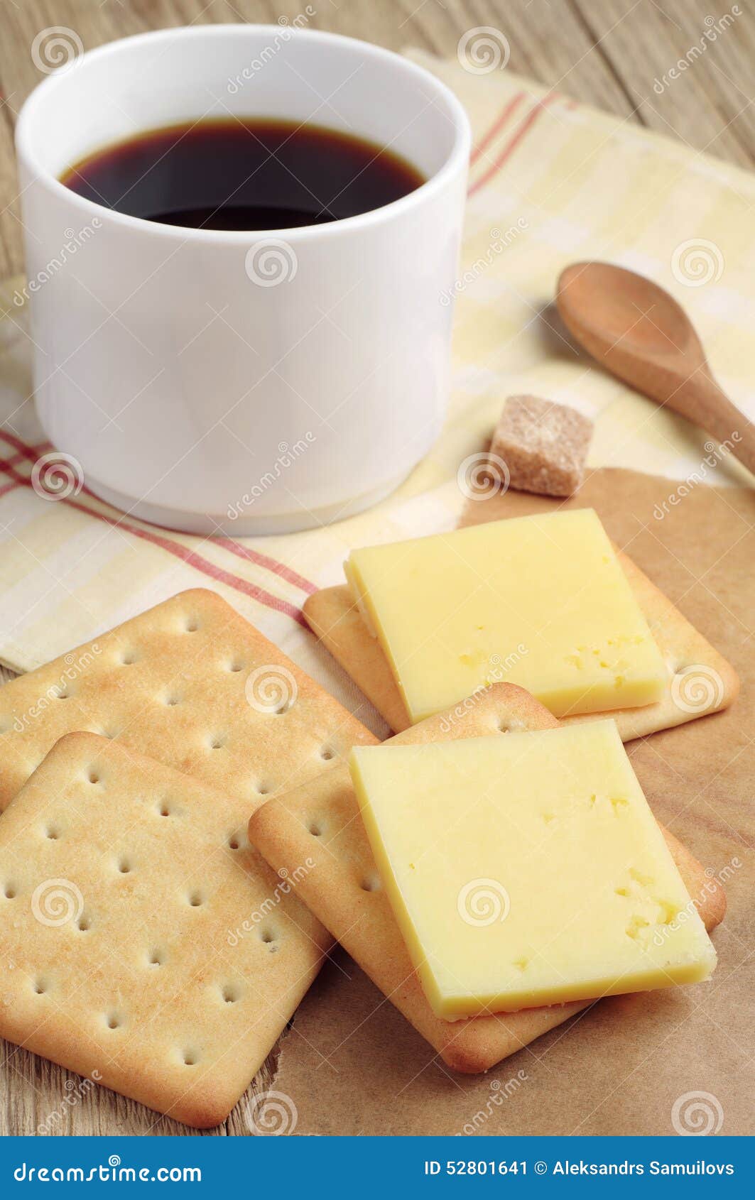 Cracker with Cheese and Coffee Stock Image - Image of appetizer, drink ...