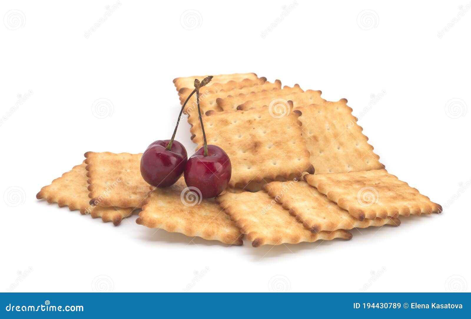 Dry Biscuits and Fresh Cherries on a White Background. Stock Image ...