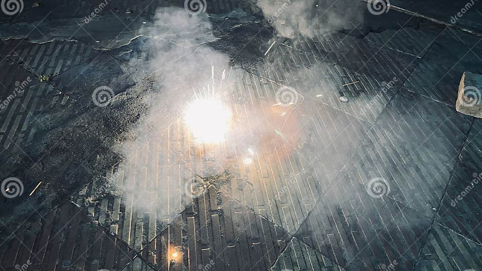 A Cracker at Night Was Captured at the Time of Blasting Stock Image ...