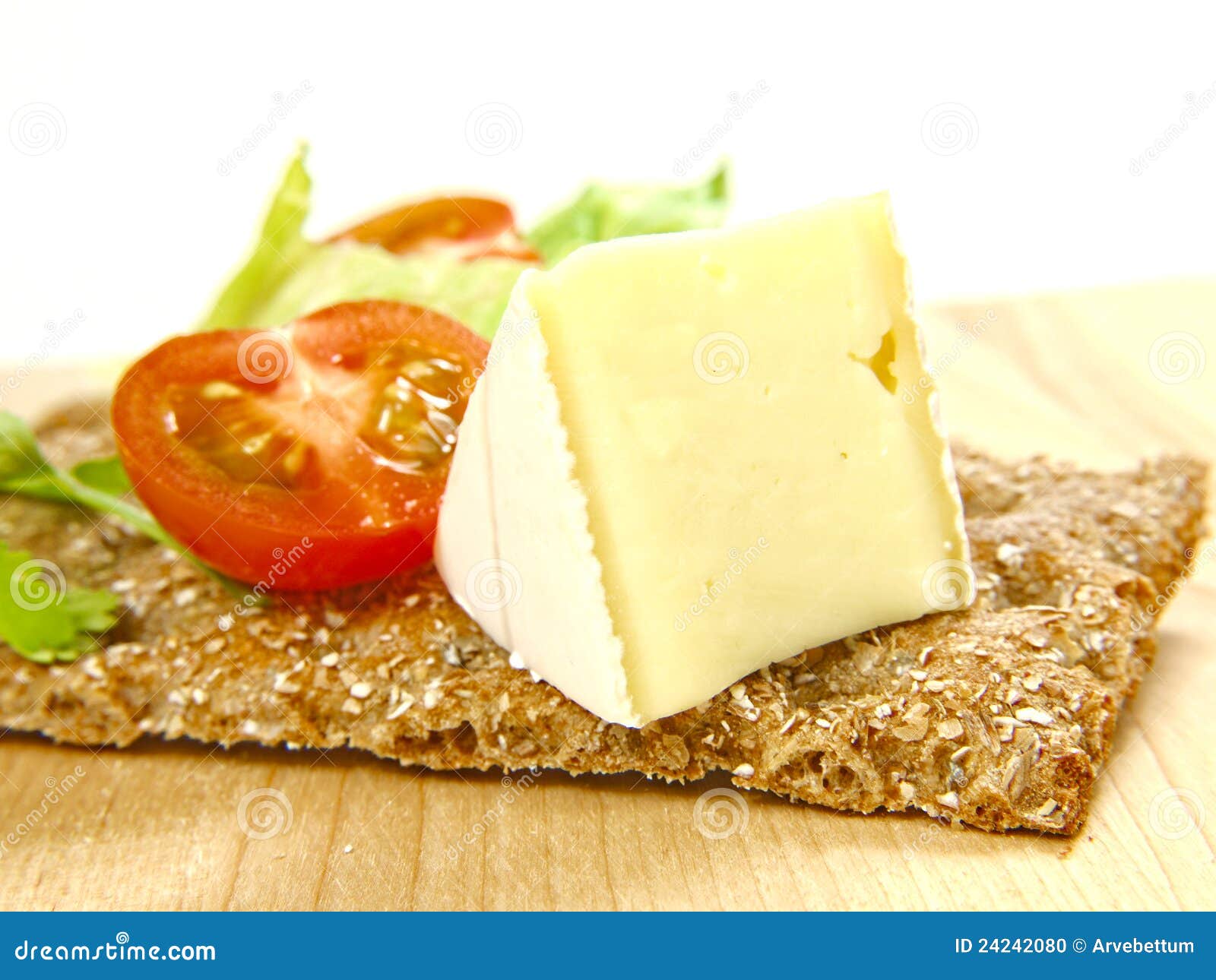 Cracker With Soft Cheese And Tomato Stock Photo - Image of lunch, crust ...