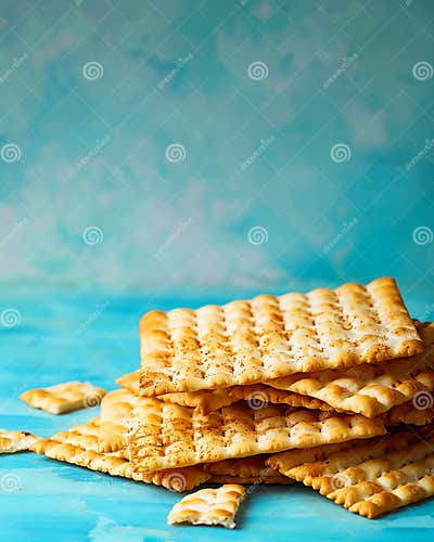 Crackers on a Blue Background Stock Image - Image of platter, crackers ...