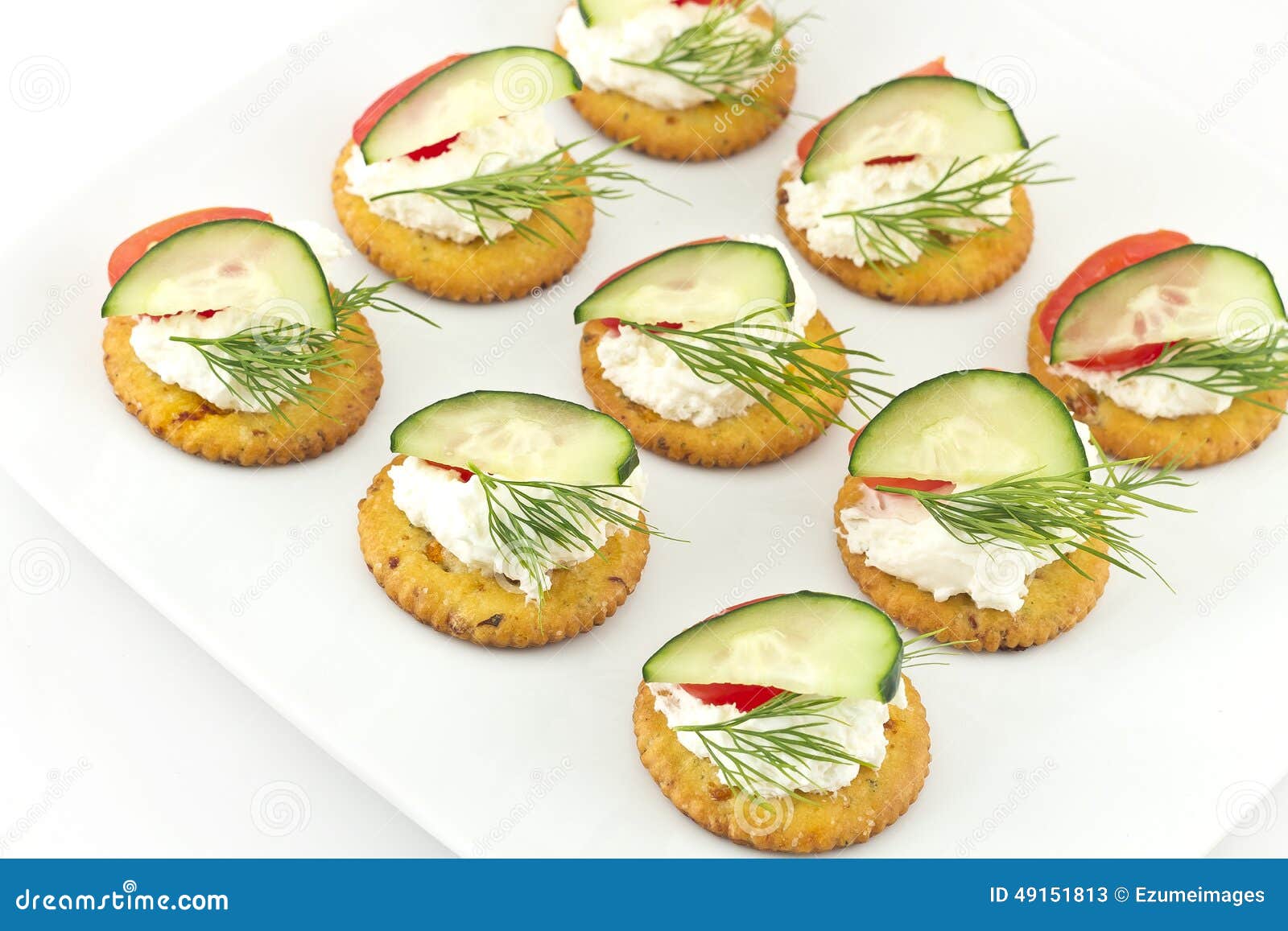 Crackers with Cheese Tomato Cucumber and Dill Stock Image - Image of ...