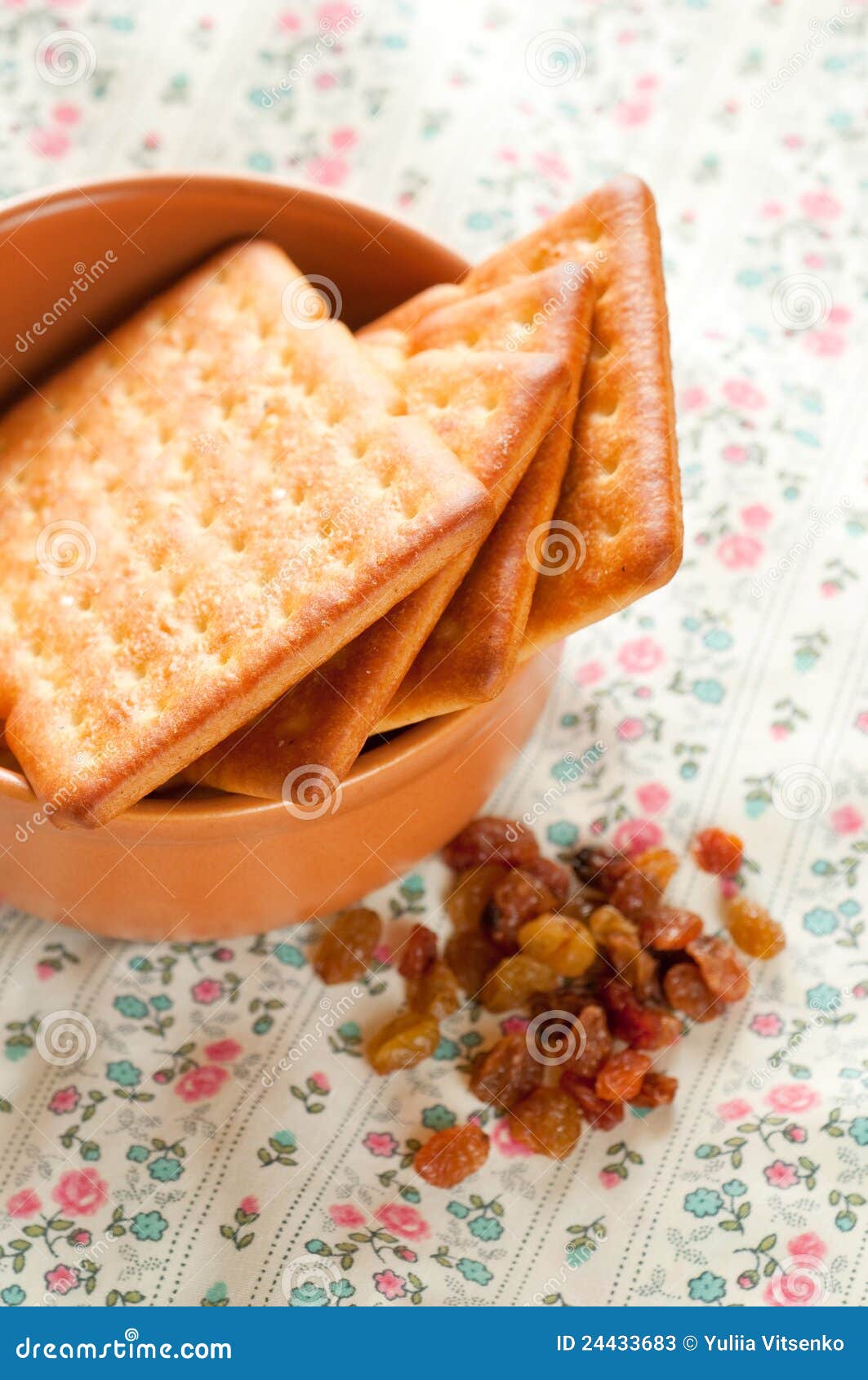 Crackers Cookies and Raisin on Table Stock Image - Image of drink ...