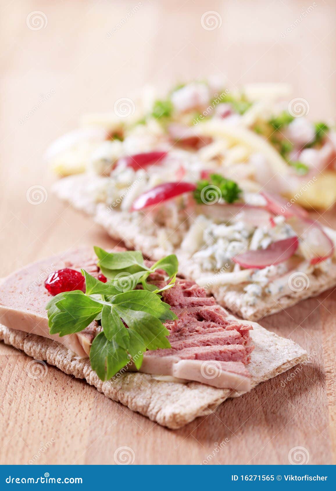 Crackers with Various Toppings Stock Image - Image of closeup, fiber ...