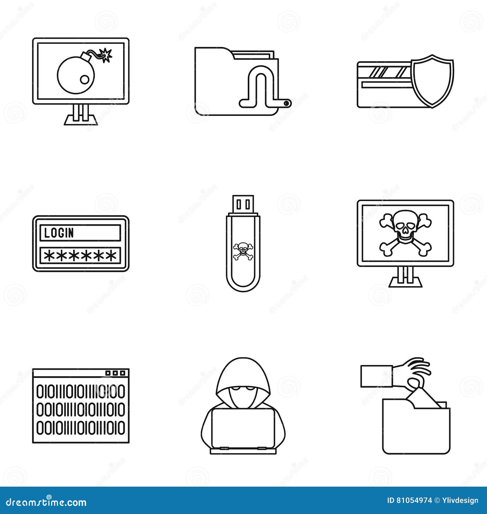 Cracking Icons Set, Outline Style Stock Vector - Illustration of crime ...