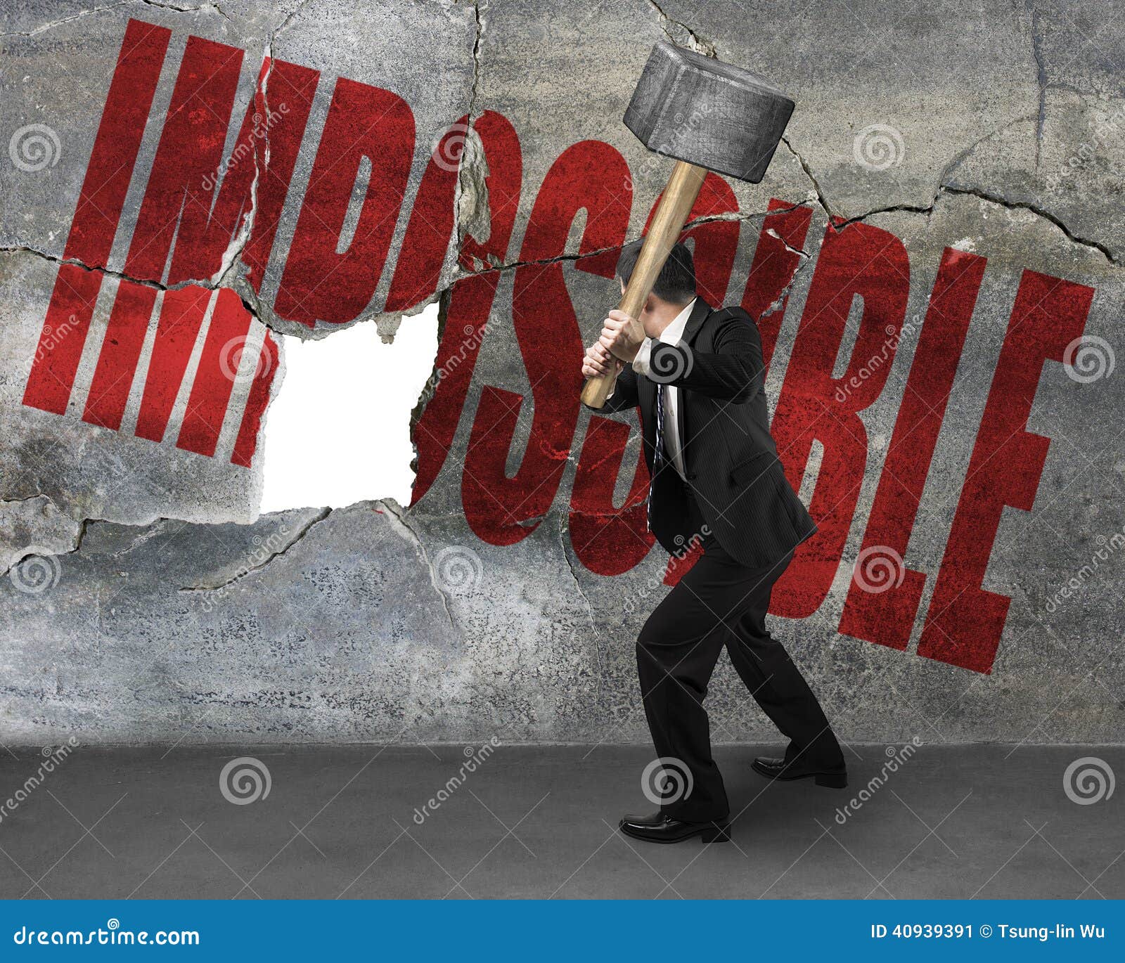Cracking Impossible Concrete Wall Stock Image - Image of large, idea ...