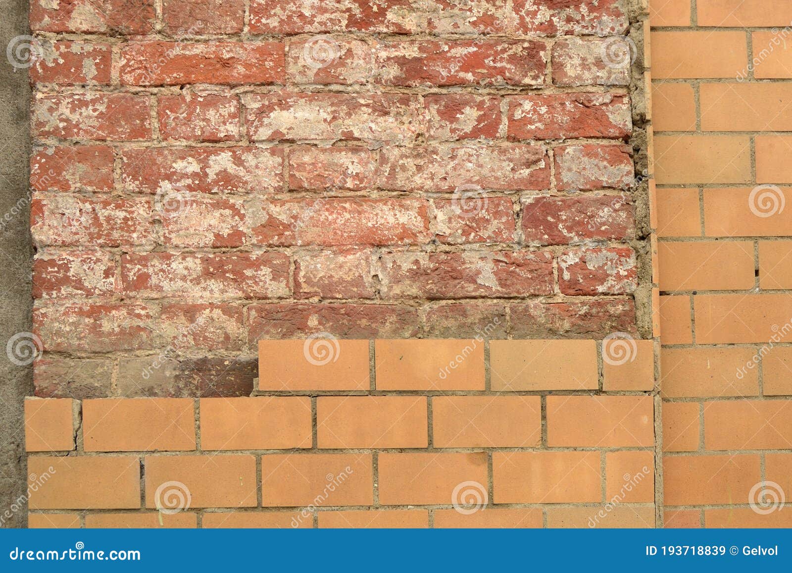 Collapsed Cracked Decorative Imitation Brick Wall Cladding on an Old ...