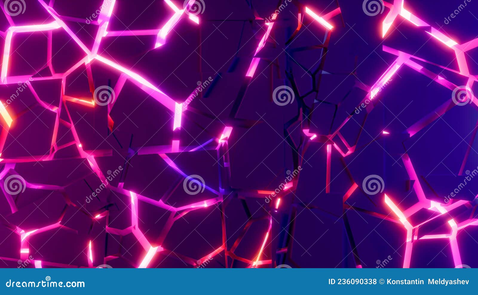 Cracks in the Neon Glow 3d Render Stock Illustration - Illustration of ...