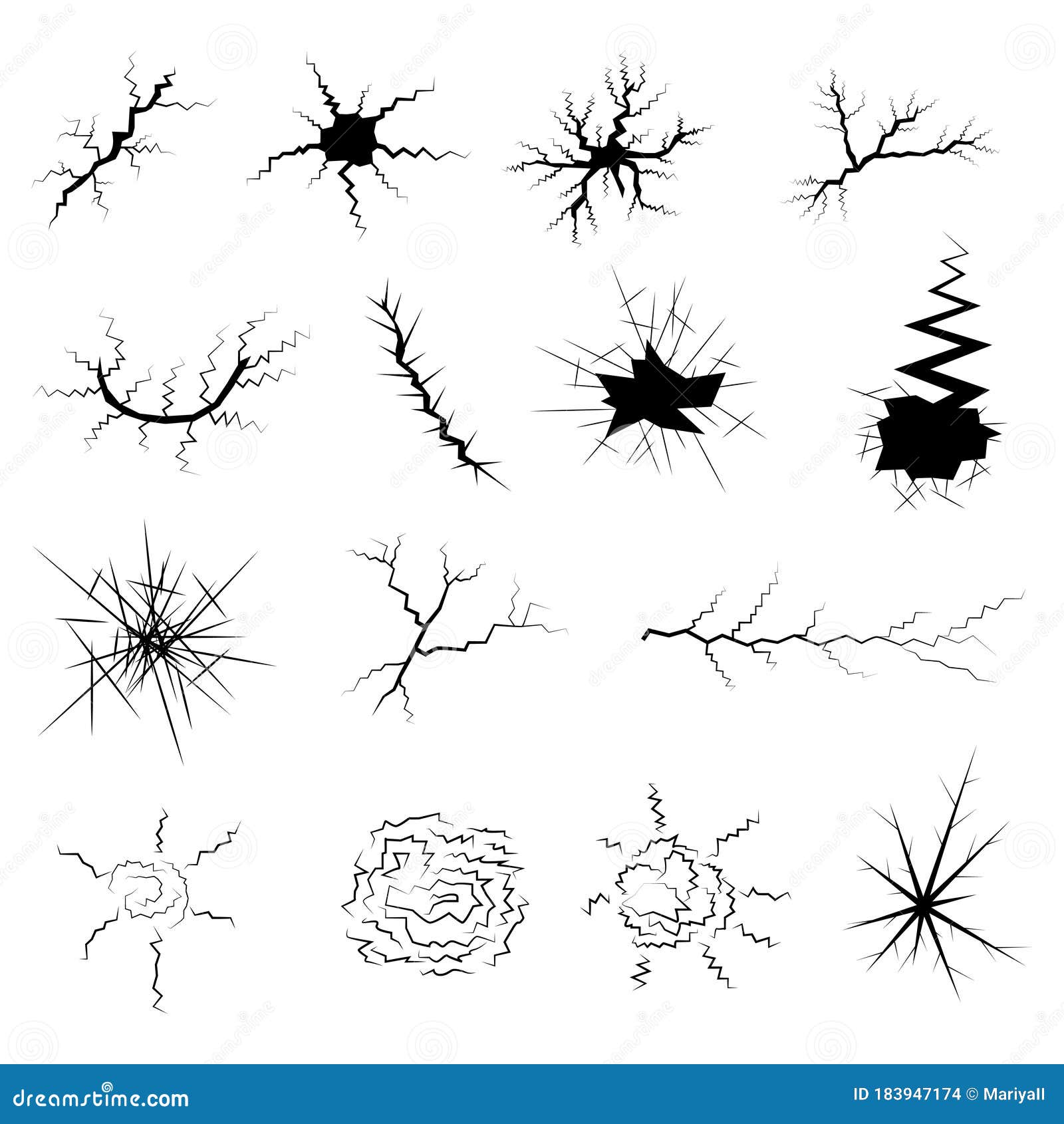 Set Of Cracks And Clefs. Different Crack In Ground After Earthquake The ...