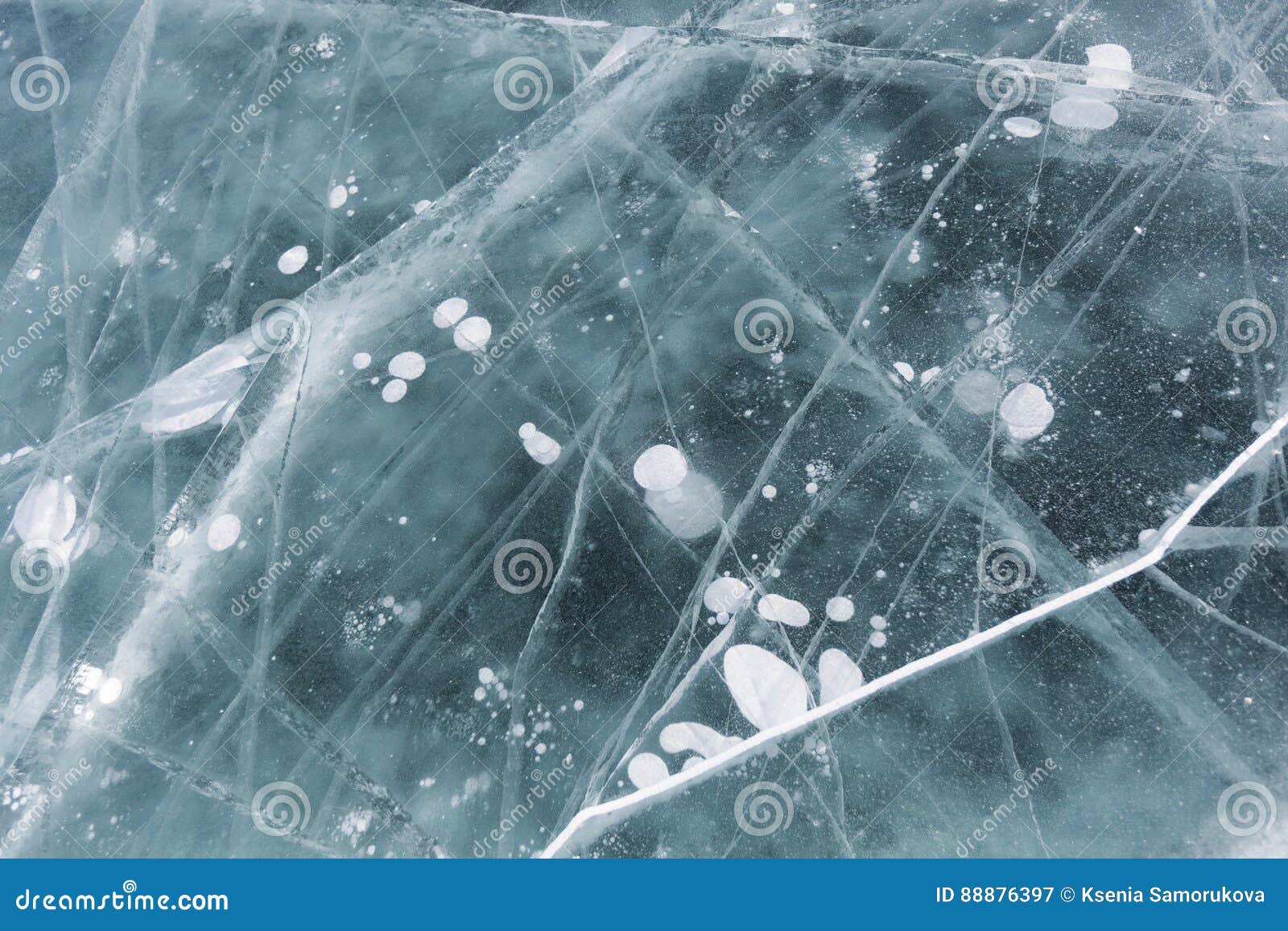 Cracks in Turquoise Ice of Baikal Lake. Winter Texture; Stock Image ...