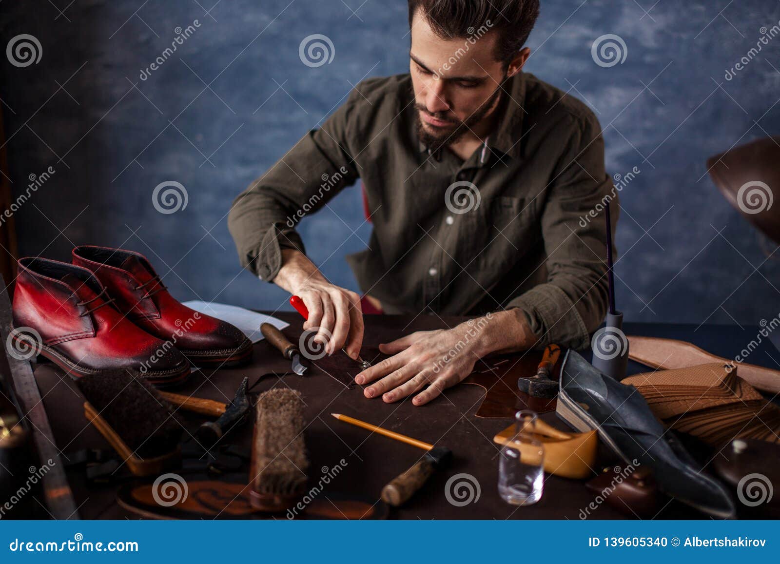 Crafsman Working with a Special Knife at Workshop Stock Photo - Image ...