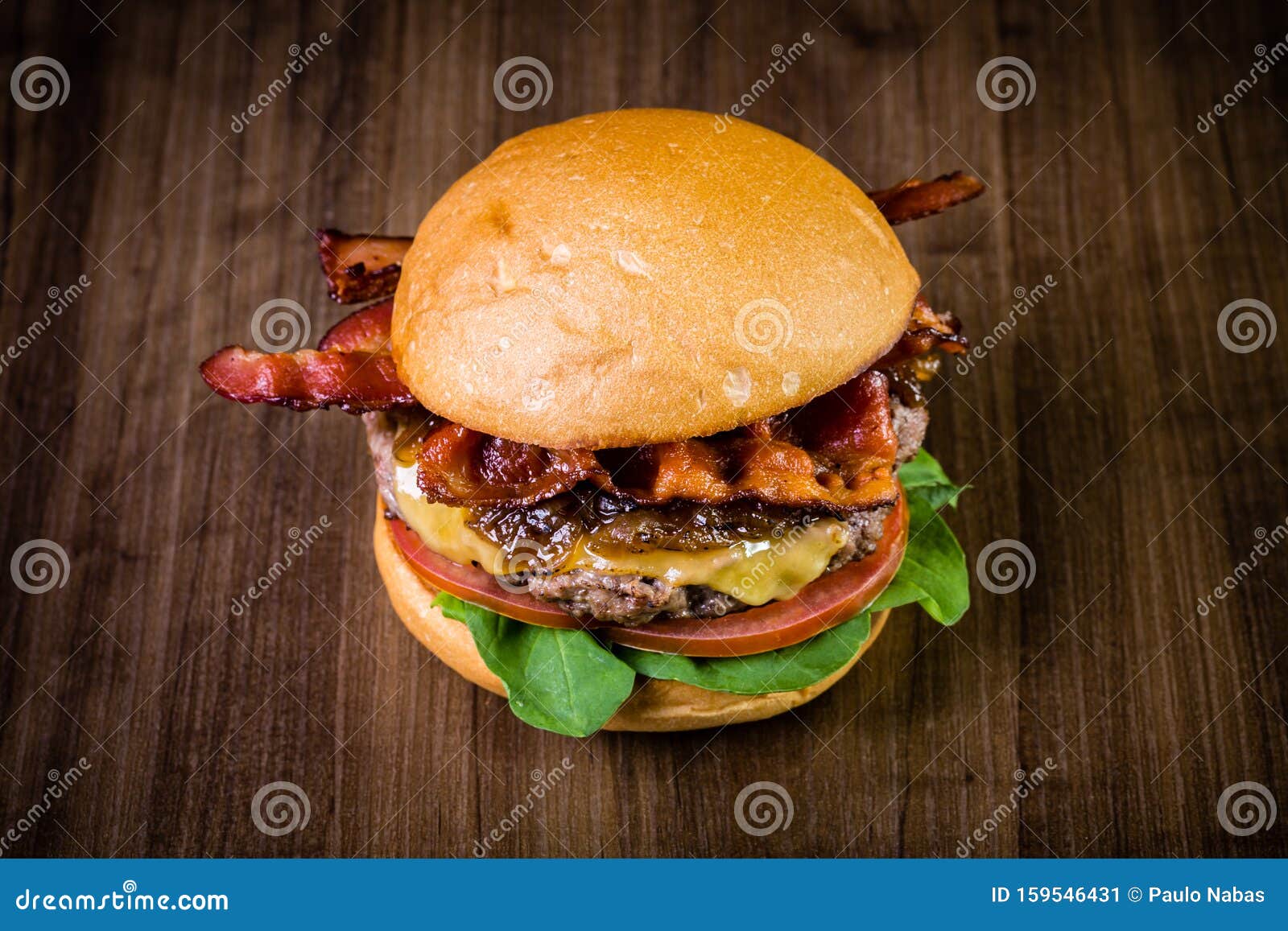 Craft Beef Burger with Cheese, Bacon, Caramelized Onion and Rocket ...