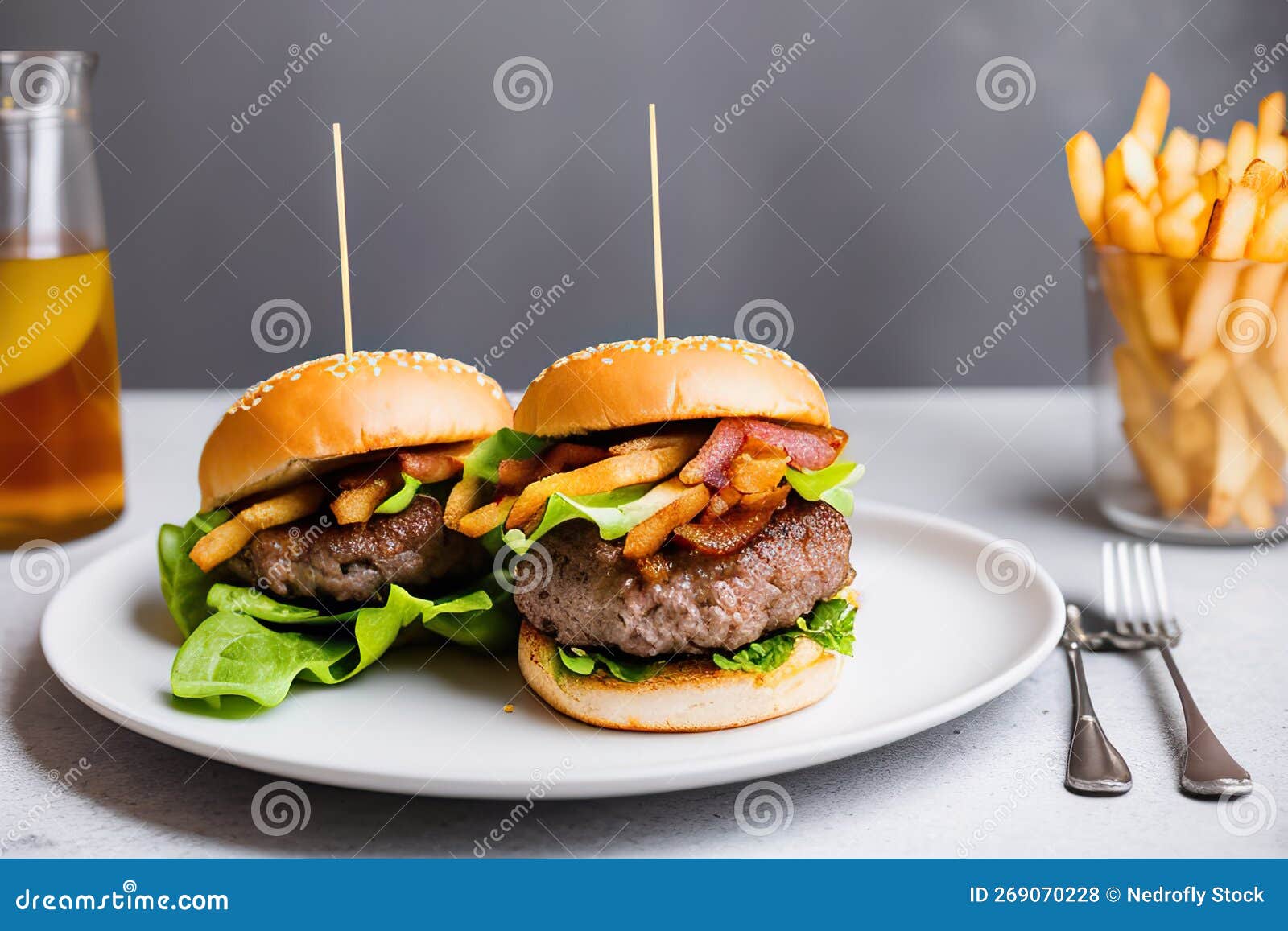 Craft Beef Burger and French Fries Stock Illustration - Illustration of ...