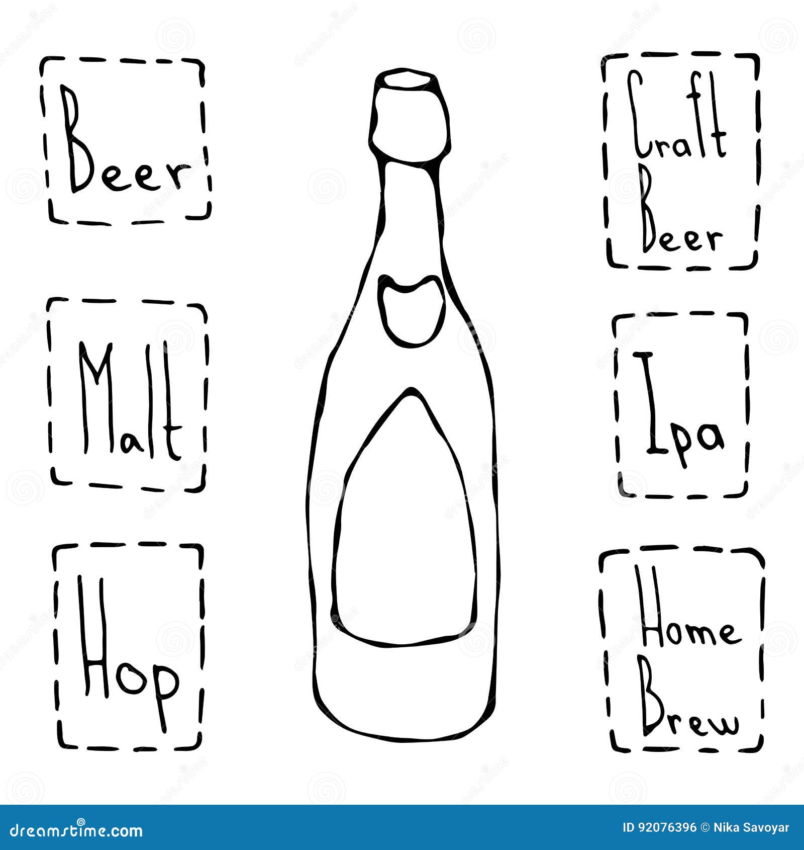 Craft Beer Bottle Doodle Style Sketch. Hand Drawn Vector Illustration ...