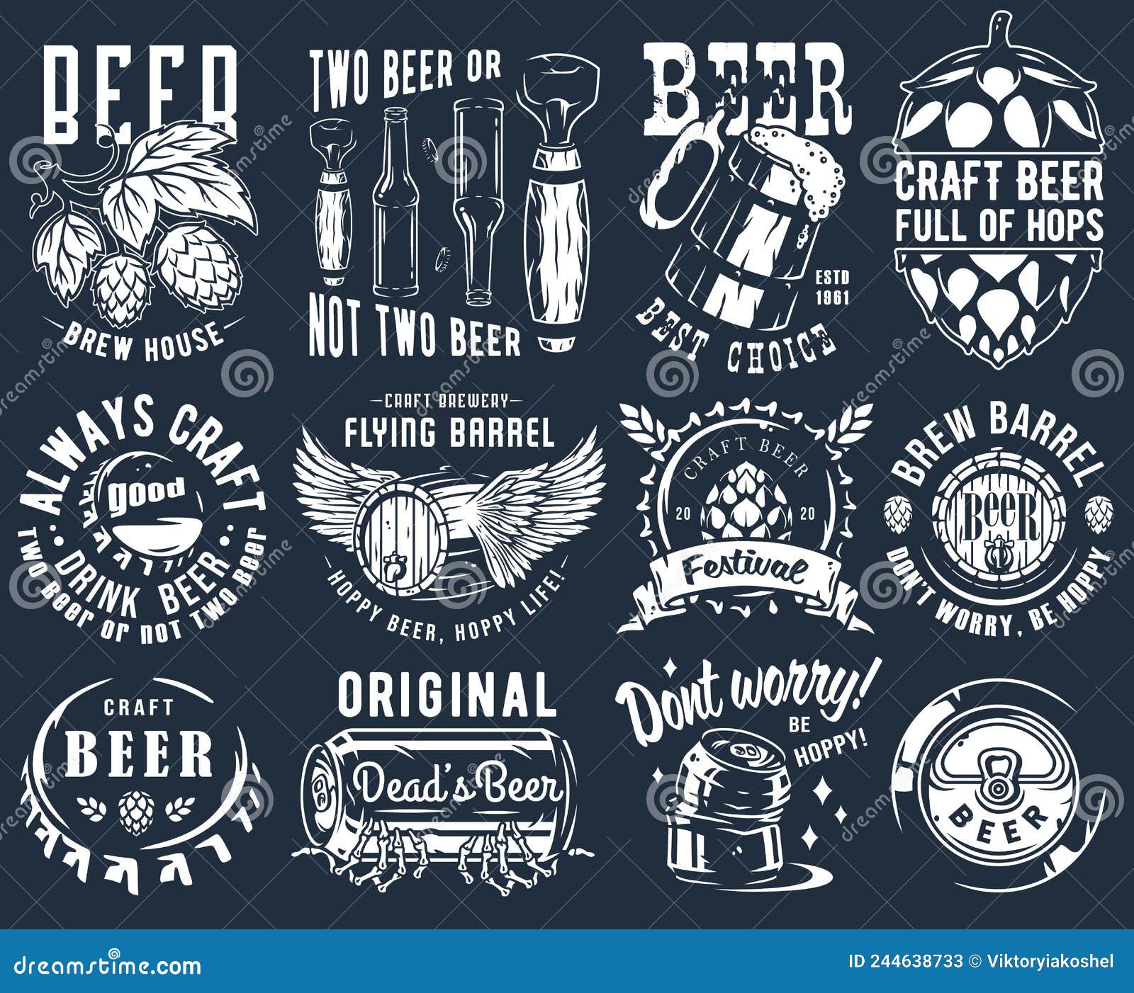 Craft Beer Brewery Emblem Set with Barrel and Can Stock Vector ...