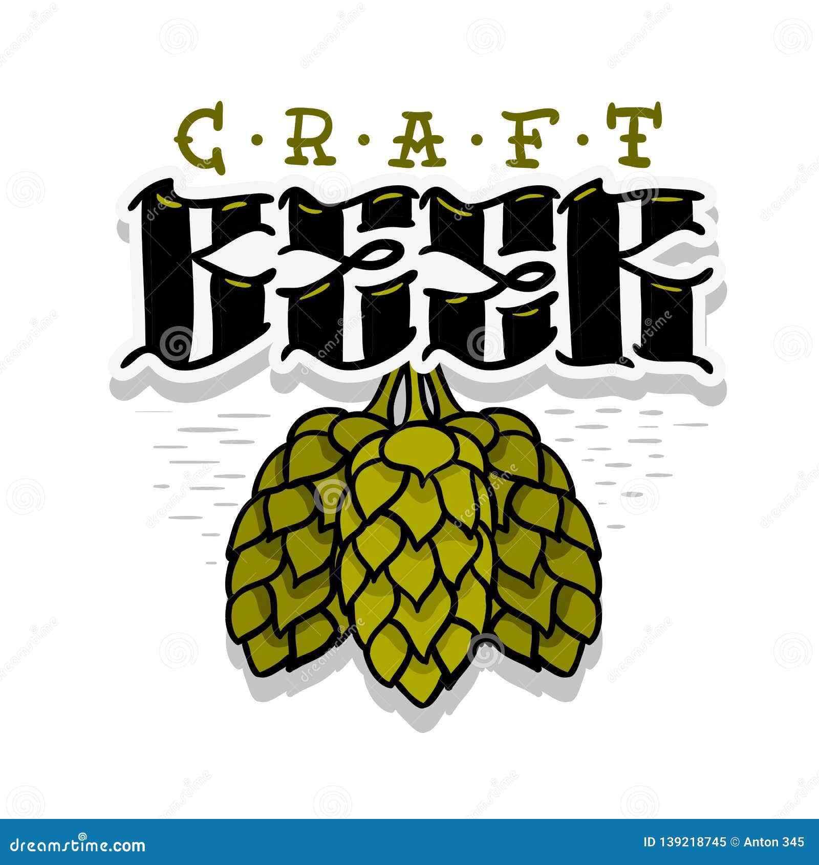 Craft Beer Hand Drawn Design with Hops Illustration on a White ...