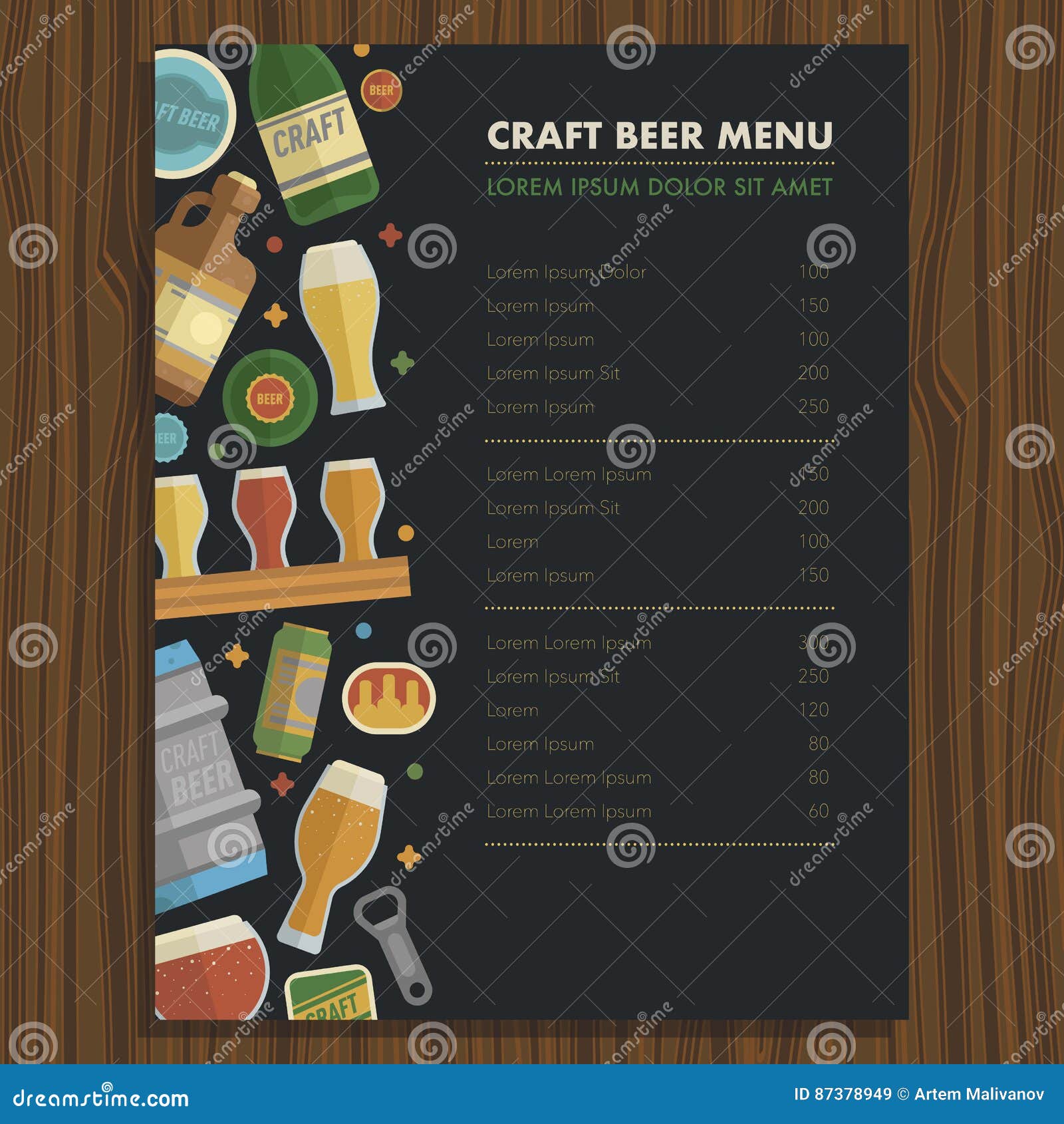 Craft Beer Menu Template for Bar and Restaraunt. Stock Vector ...