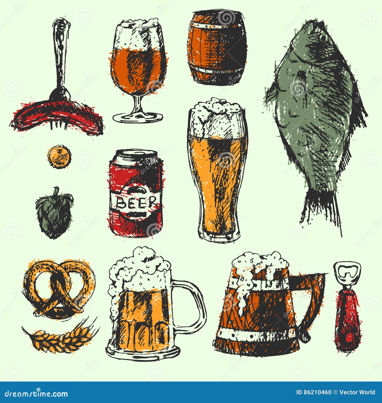 Craft Beer and Pub Sketch Vector Illustration. Stock Vector ...