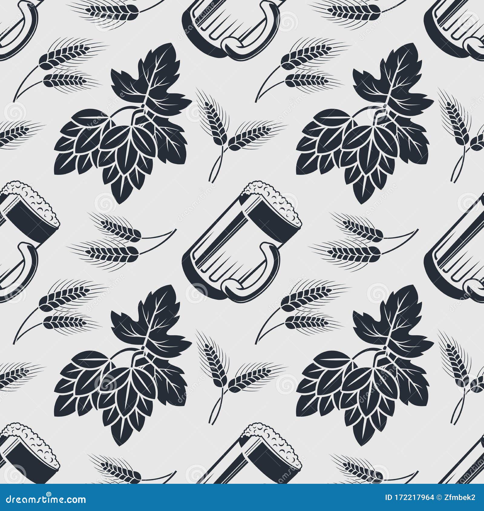 Craft Beer Seamless Pattern with Beer Mug and Hop Cones Stock Vector ...