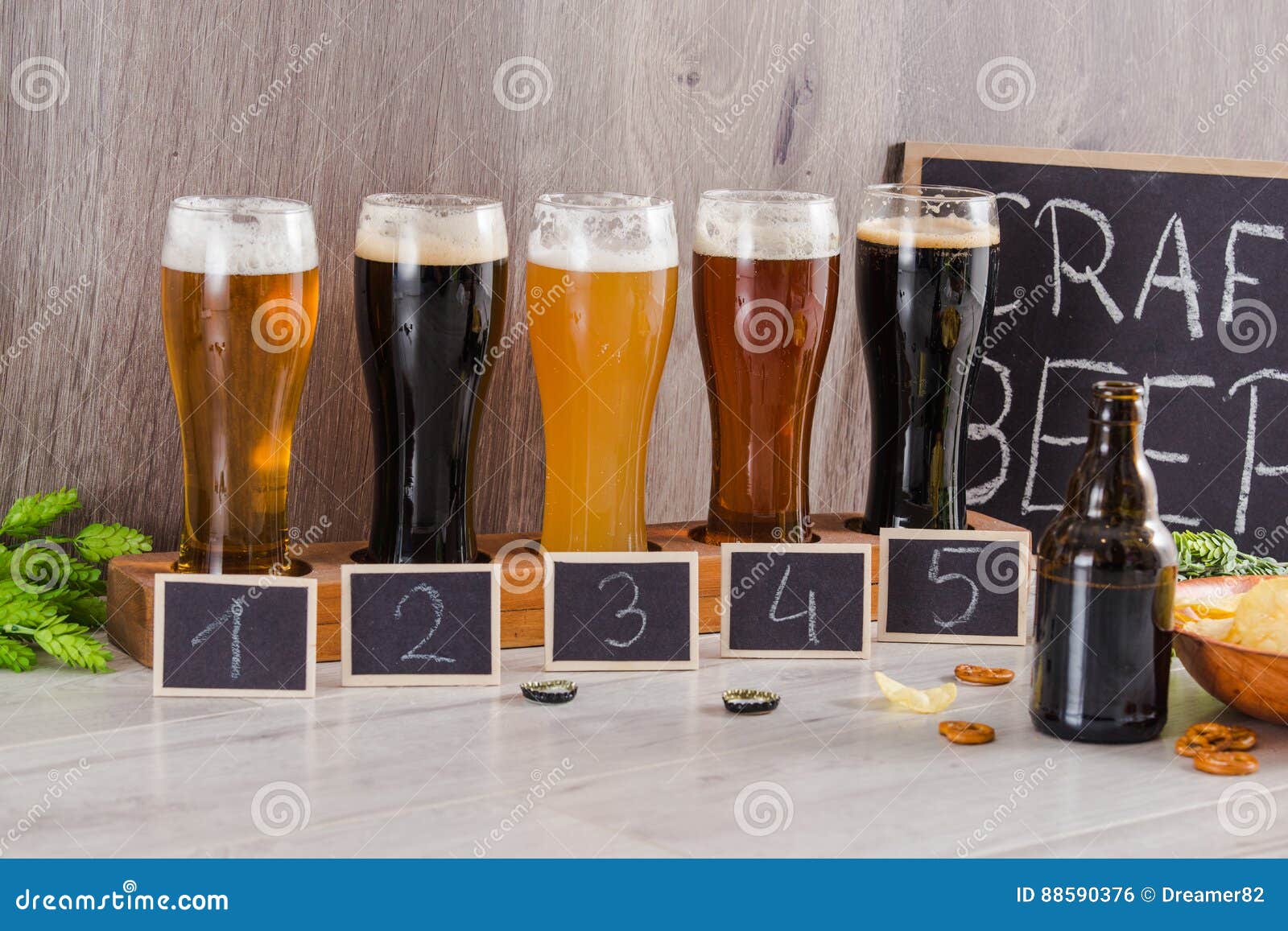 Craft Beer Tasting Wood Background. Stock Photo - Image of fresh ...