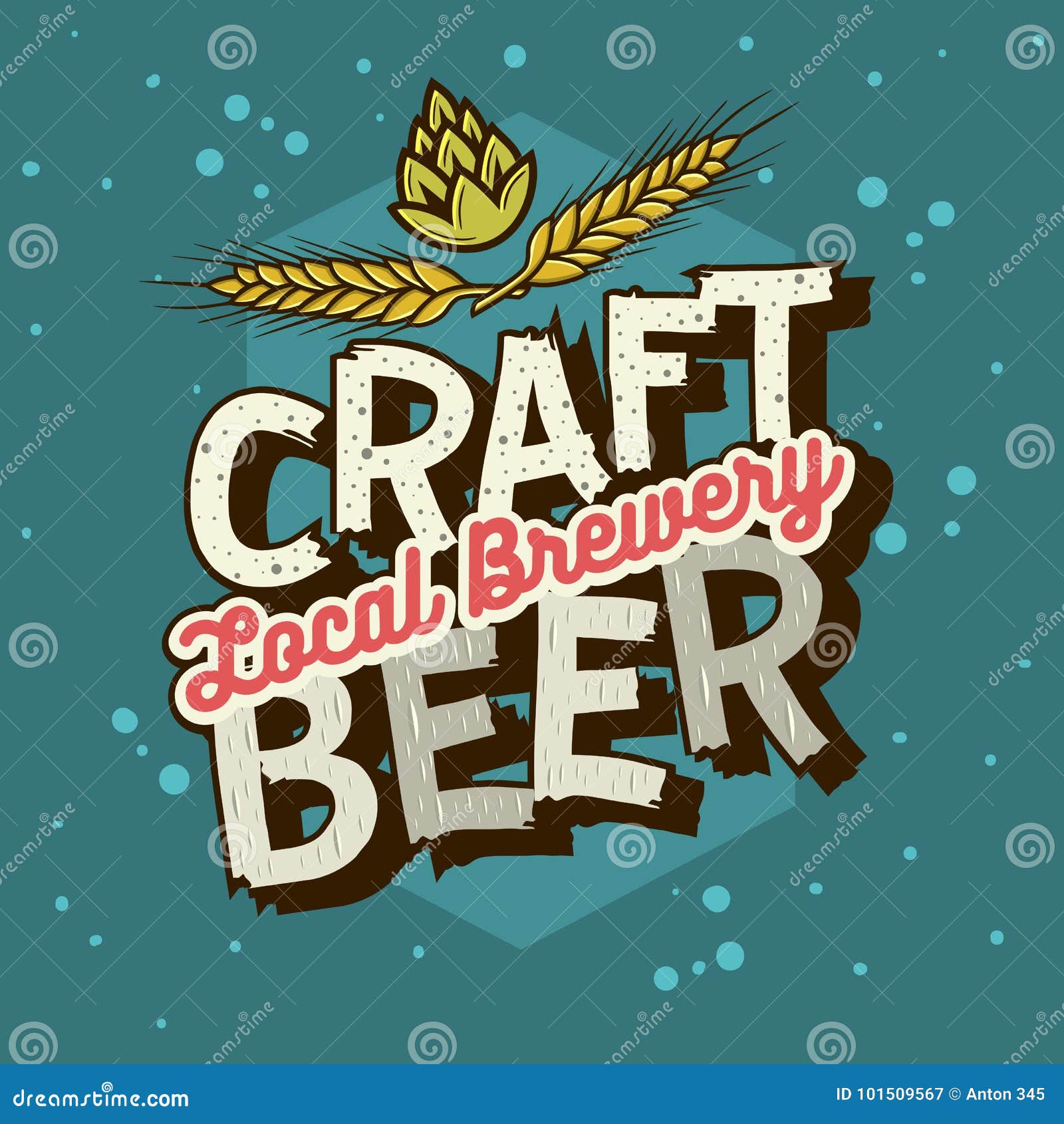 Craft Beer Typographic Label Design with Wheats and Hops Illustration ...