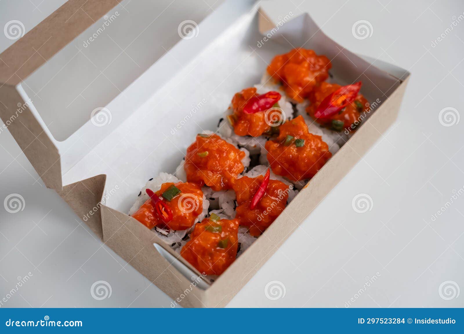 Craft Box with Rolls on a White Table. Stock Photo - Image of package ...