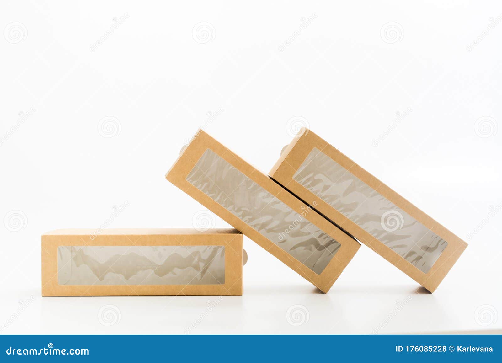 Craft Brown Paper Boxes with Transparent Window on White Background ...