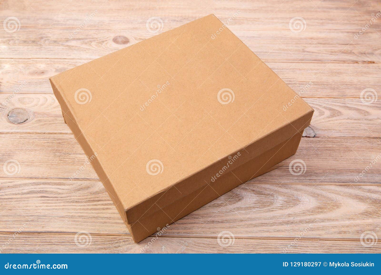 Craft Cardboard Package Box Presented on Wooden Table. Top View Stock ...
