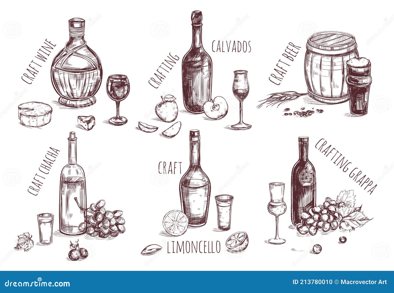 Craft Drink Sketch Elements Set Stock Vector - Illustration of chacha ...