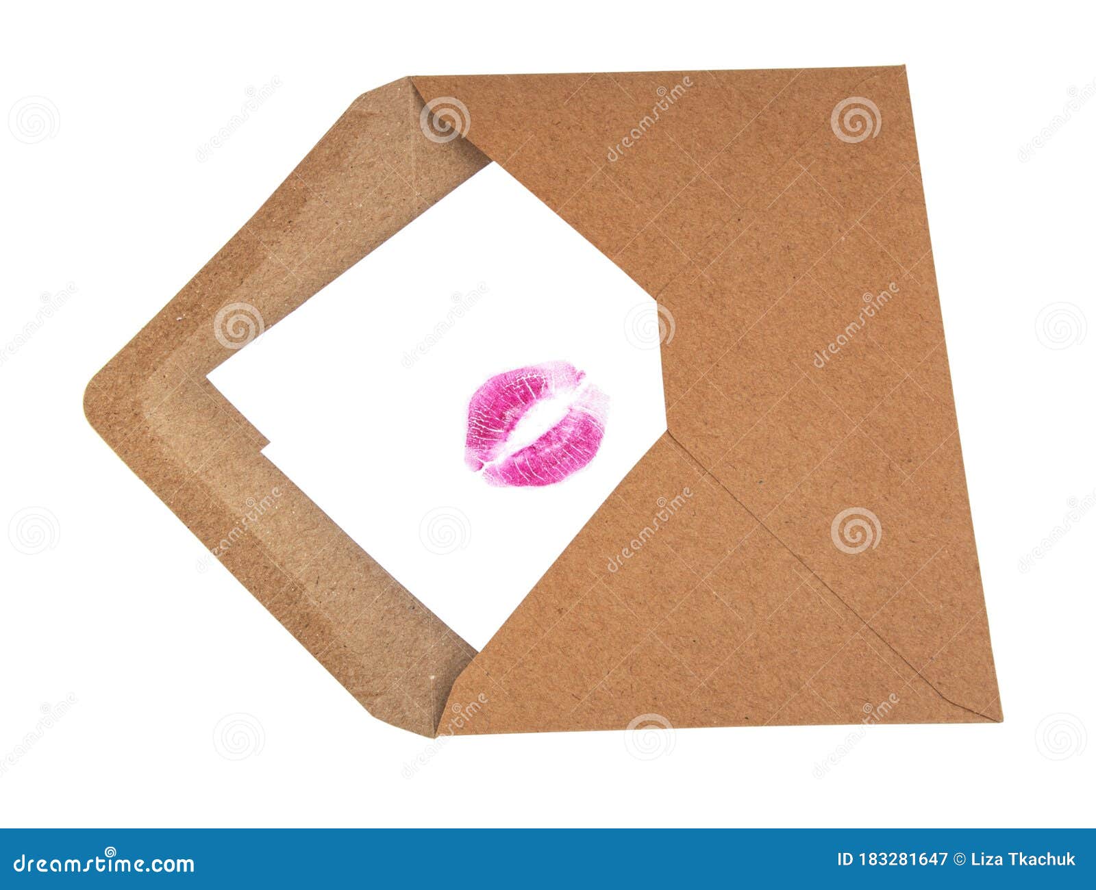 Craft Envelope with Lip Kiss Track Isolated on the White Stock Image ...