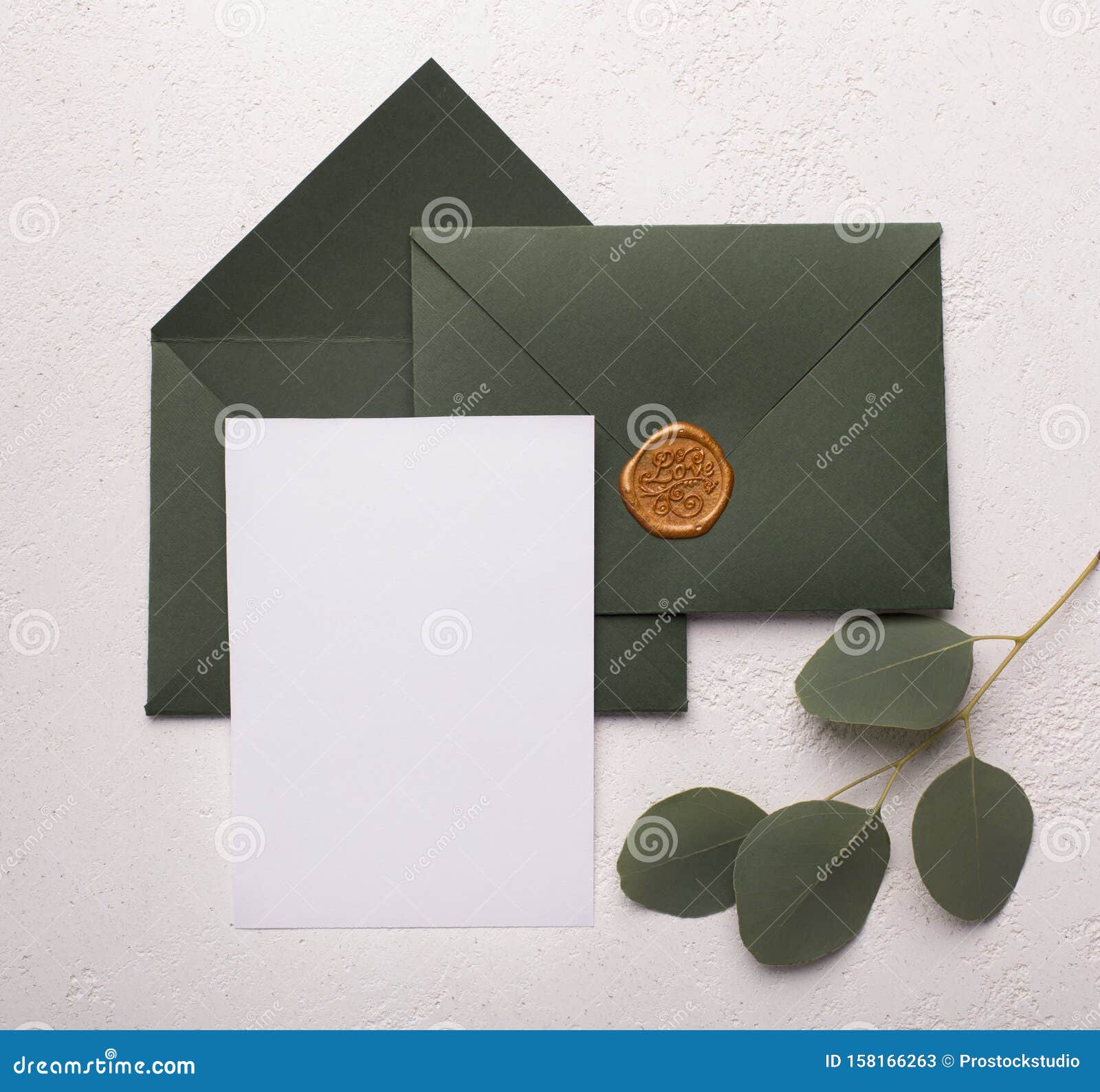 Craft Envelopes with Empty Postcard for Invitation Text on White Stock ...