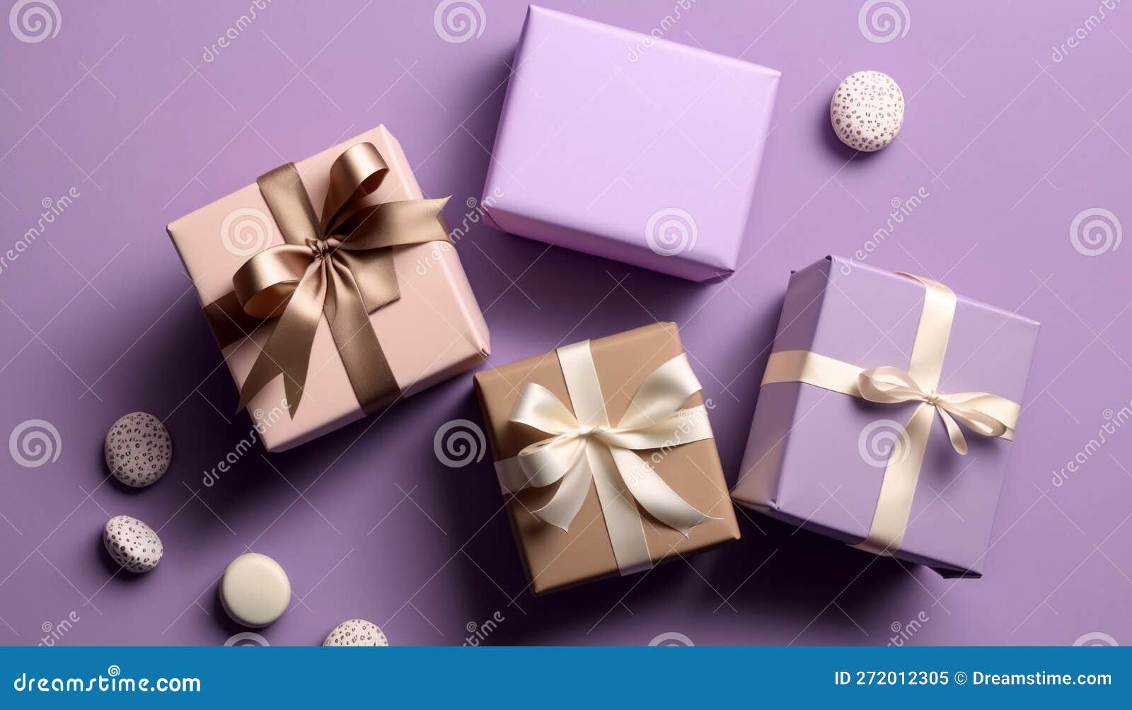 Craft Gift Boxes on Lilac Background. Flat Lay Mockup. Ai Generative ...
