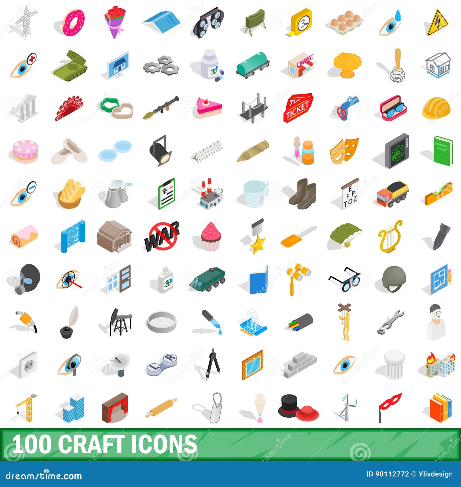100 Craft Icons Set, Isometric 3d Style Stock Vector - Illustration of ...