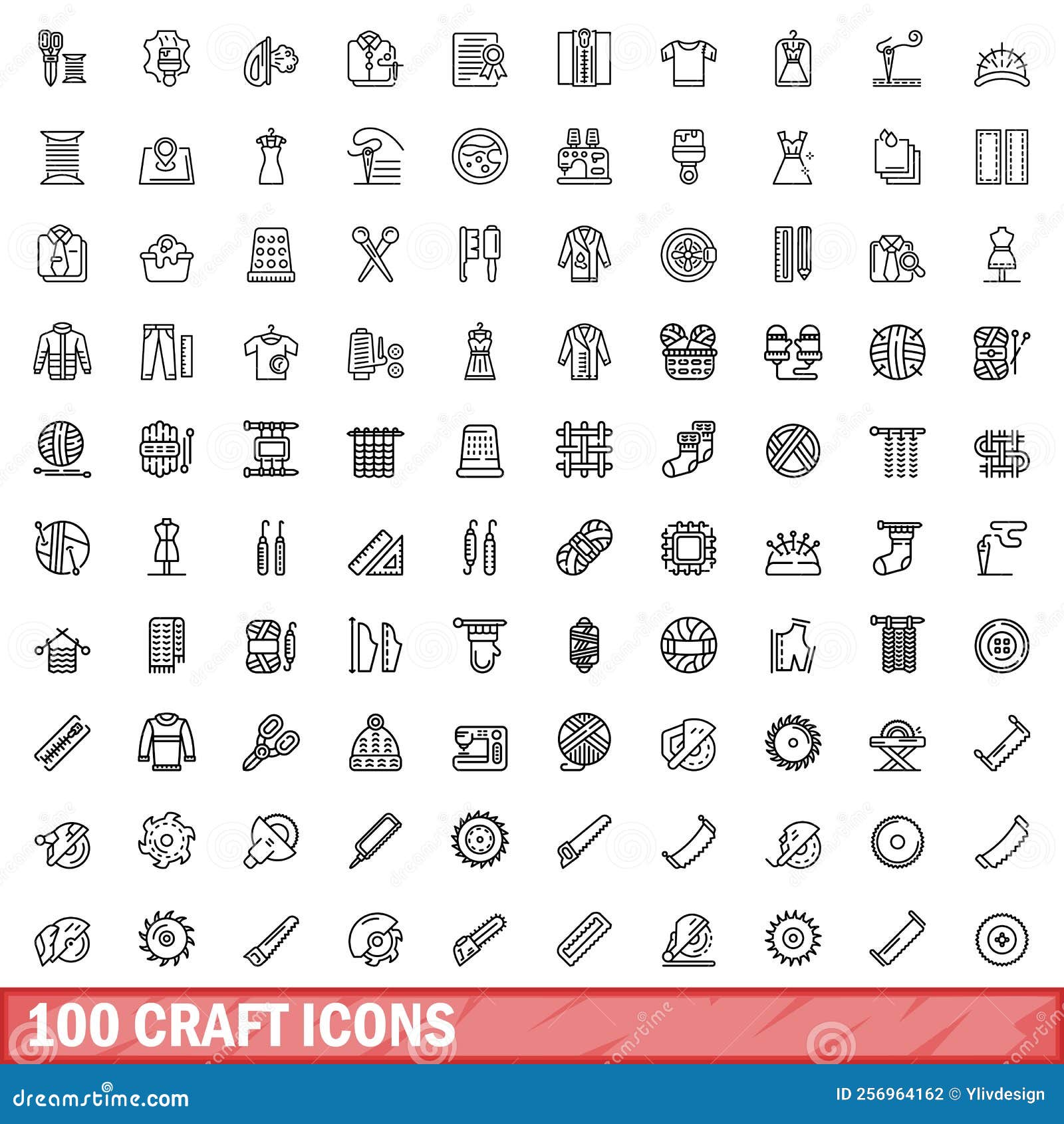 100 Craft Icons Set, Outline Style Stock Vector - Illustration of sign ...