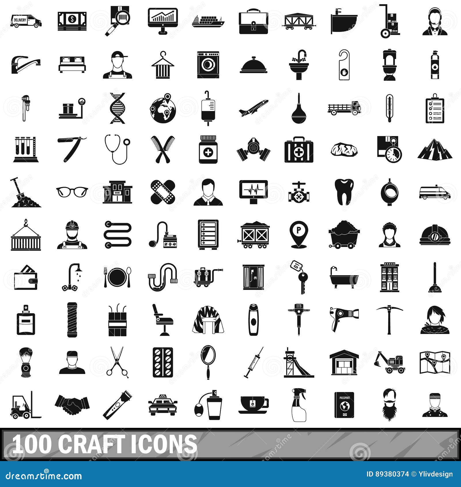 100 Craft Icons Set, Simple Style Stock Vector - Illustration of ...