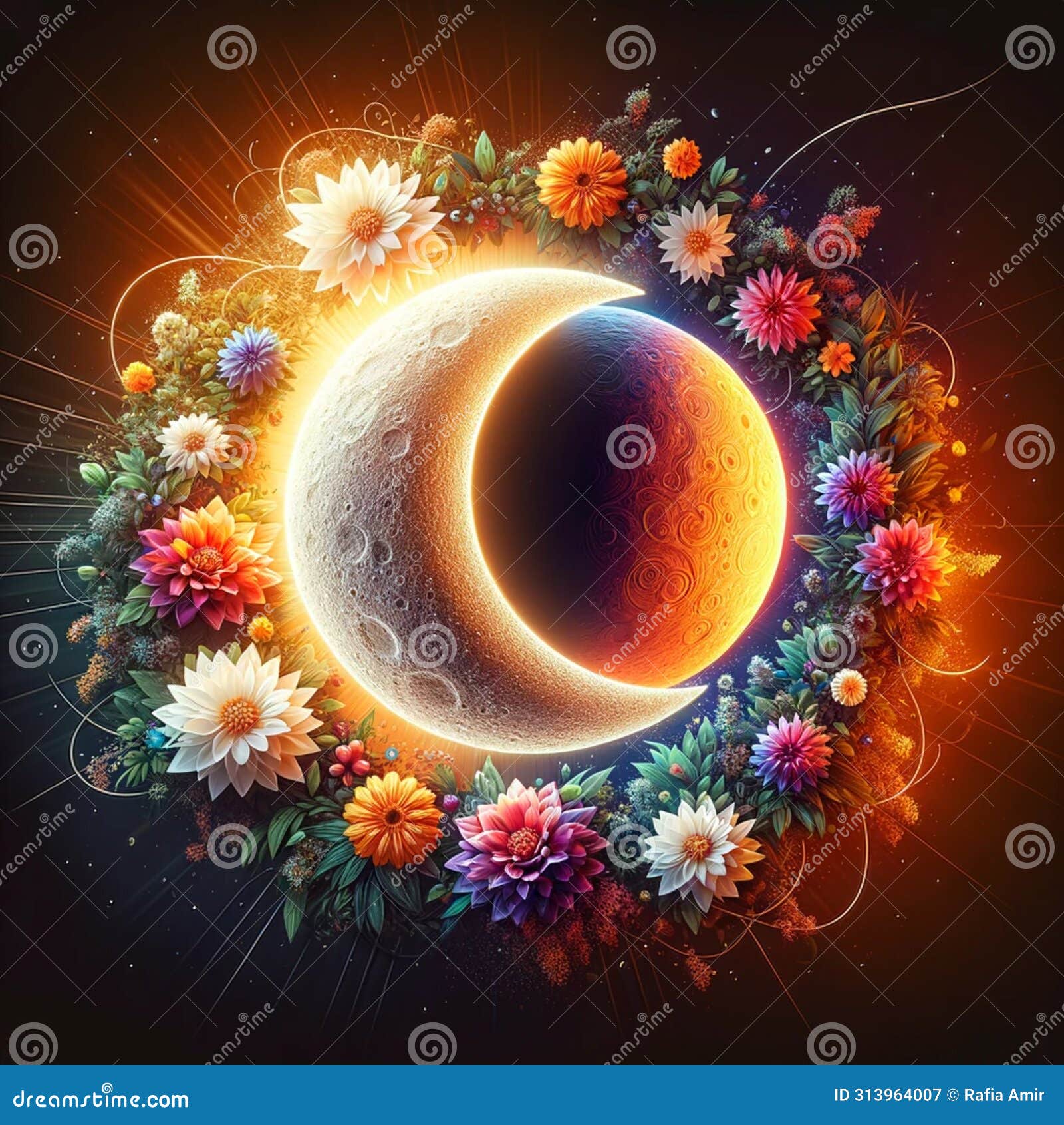 Craft an Image Where the Cosmic Dance between a 3D Half Sun and Half ...