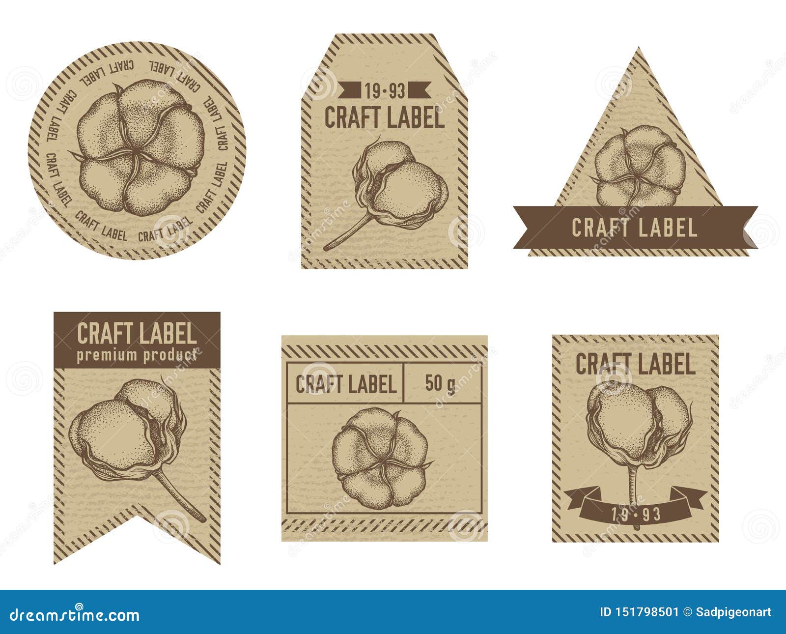 Craft labels with cotton stock vector. Illustration of drawn - 151798501