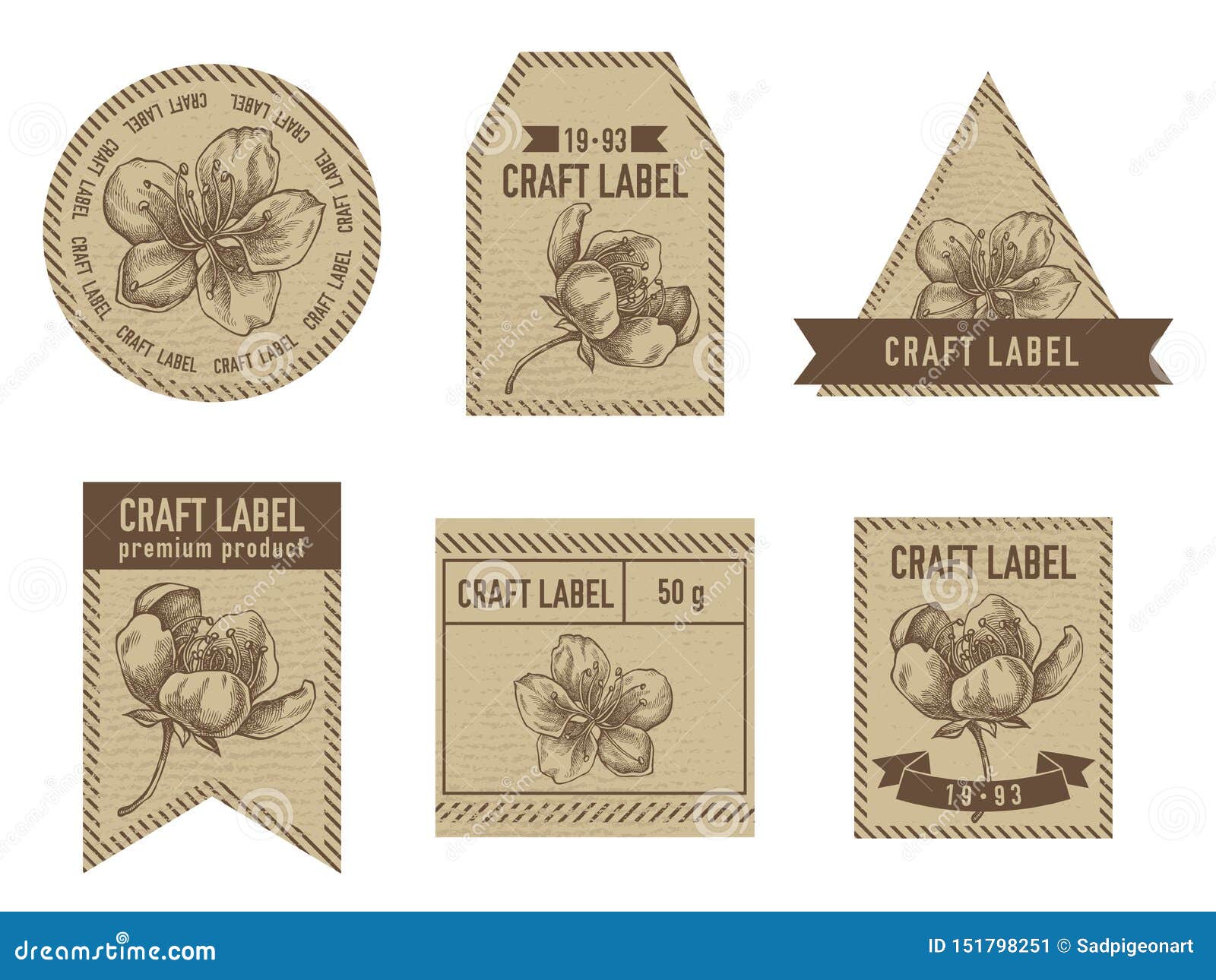 Craft labels with sakura stock vector. Illustration of japan - 151798251