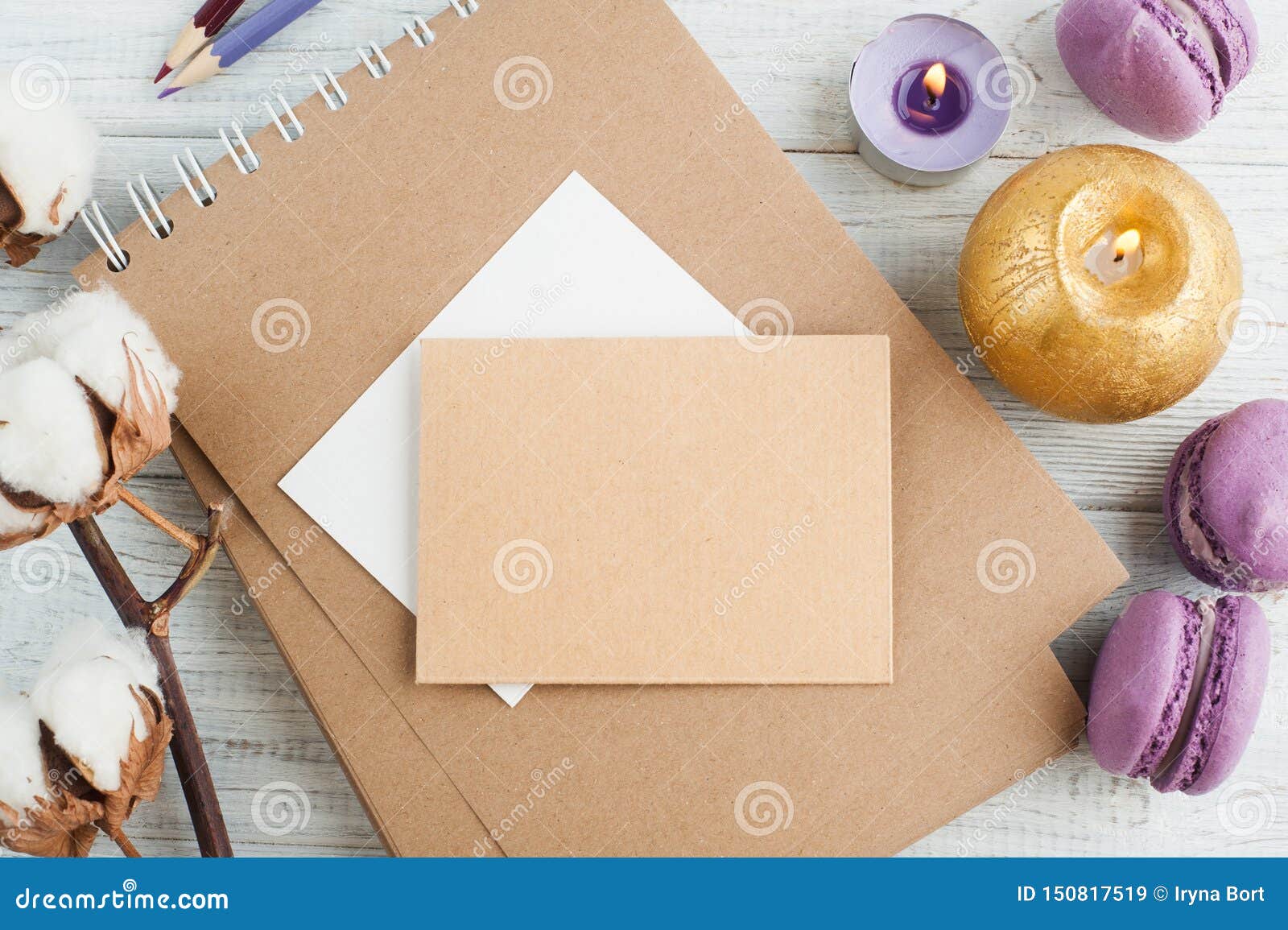 Craft Notebook with Purple Macarons Stock Image - Image of book ...