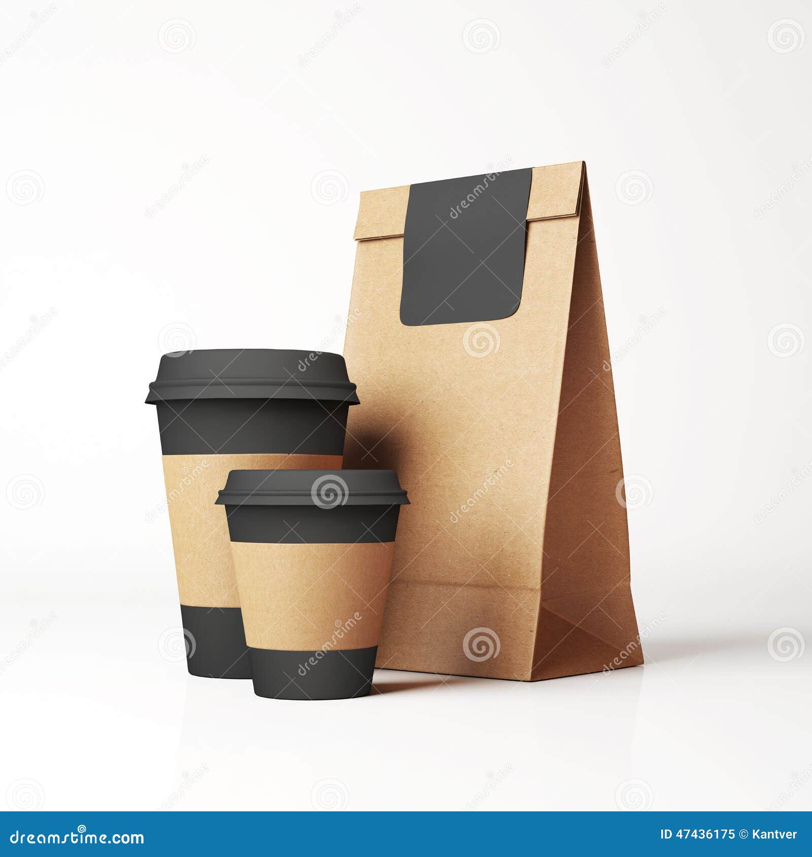 Craft paper bag and cups stock image. Image of caffeine - 47436175